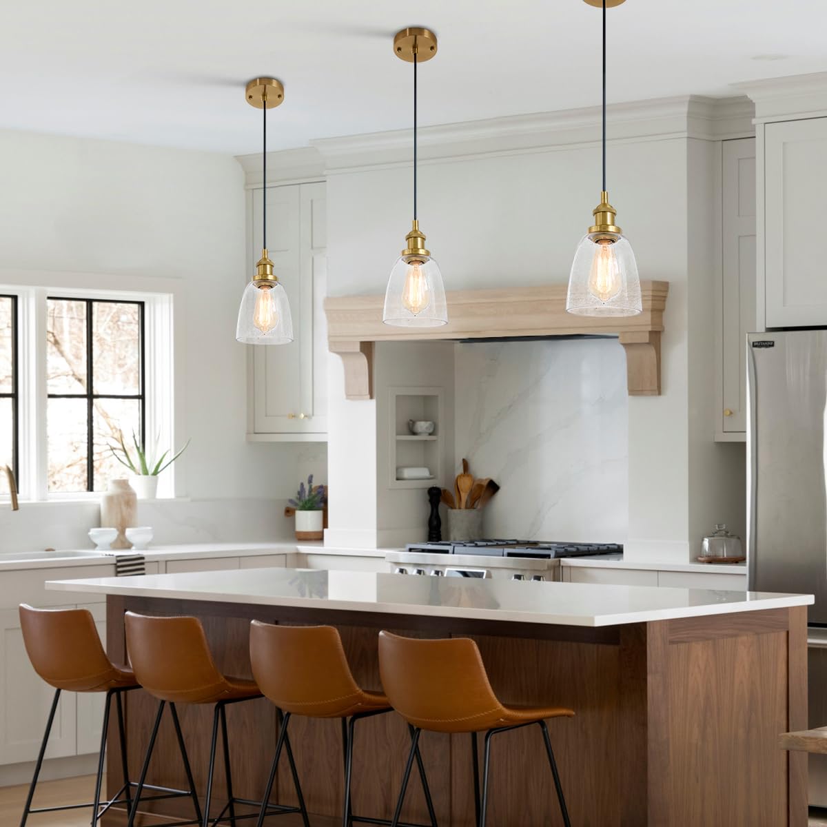 IMPIOIO Gold Pendant Light Seeded Art Glass Shade Mini Modern Hanging Light Fixture for Dining Roon, Over Sink, Hallway, Foyer