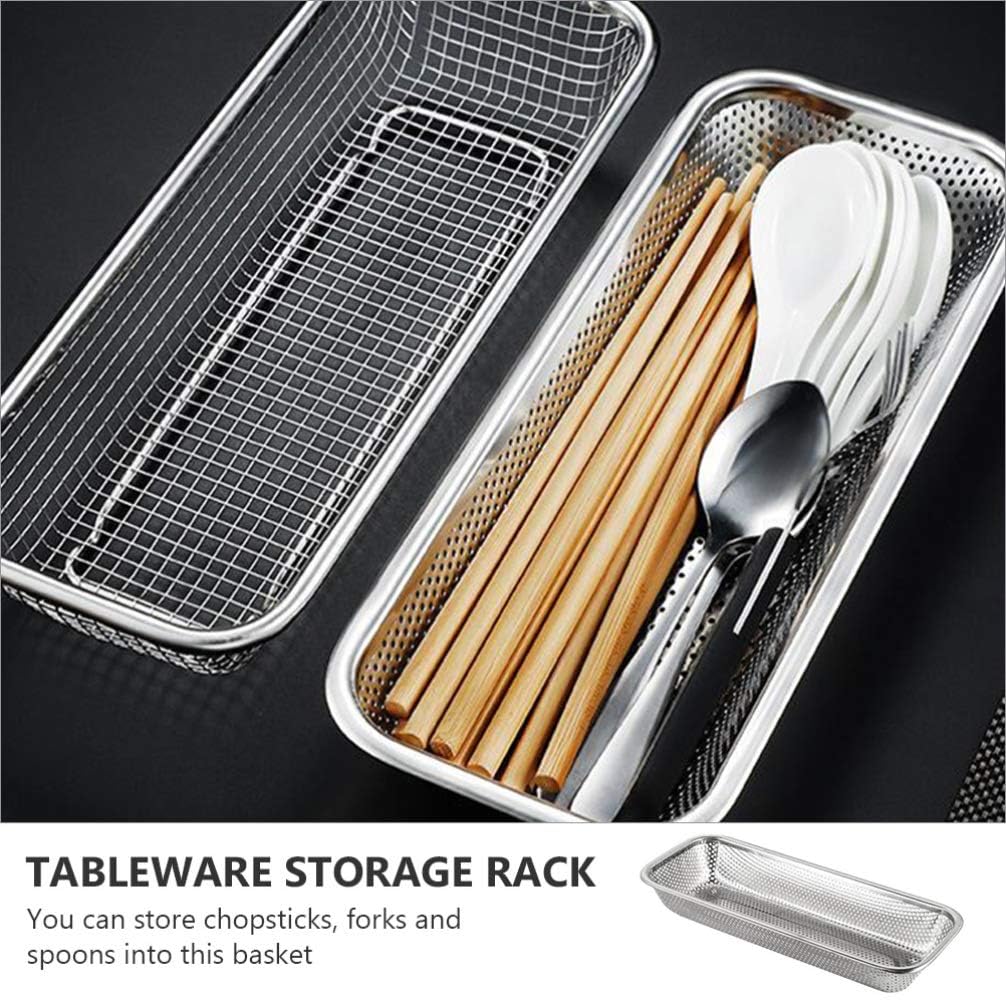 Tonsny Dishwasher Basket Stainless Steel Mesh Silverware Strainer Drying Rack Utensil Holder Cutlery Silverware Basket with Round Hole, Sliver, Dishwasher-BS2H