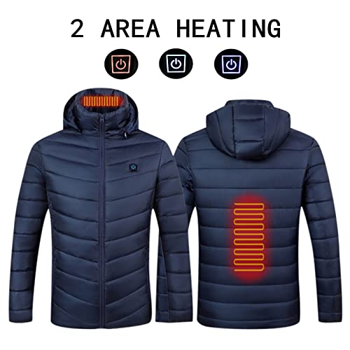 Women's Slim Fit Heated Jacket Quilted Coat Hooded Puffer Thick Down Heated Coat Outdoor Heating Vest Heated Jacket Blue