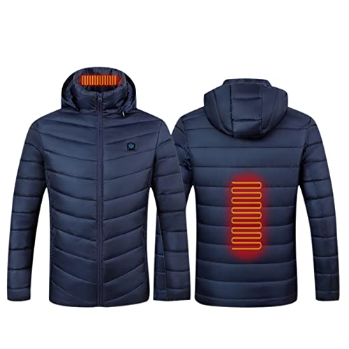 Women's Slim Fit Heated Jacket Quilted Coat Hooded Puffer Thick Down Heated Coat Outdoor Heating Vest Heated Jacket Blue