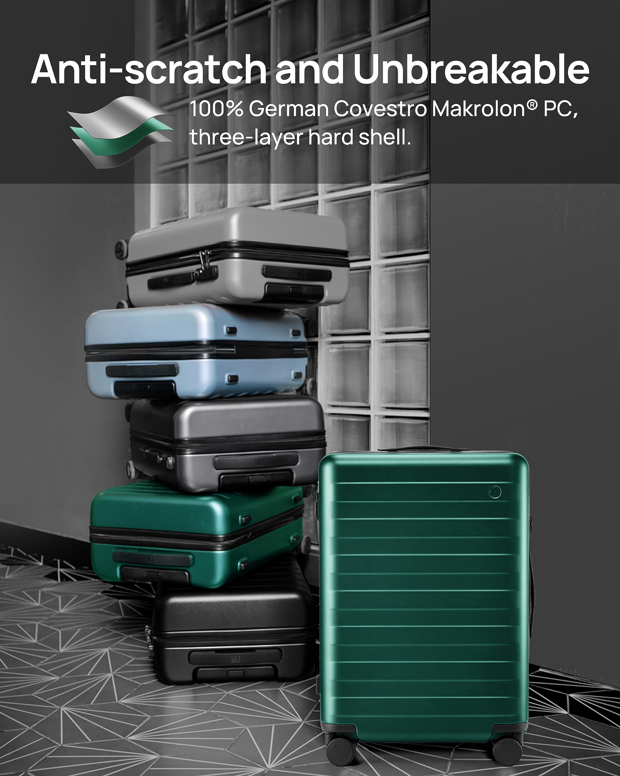 NINETYGO Carry on Luggage 22x14x9 Airline Approved with USB Port, 20 Inch Hardshell Spinner Hardside Suitcase with Wheels, TSA Lock for 3-5 Days Travel Quick Getaway Business, 38L, Emerald Green