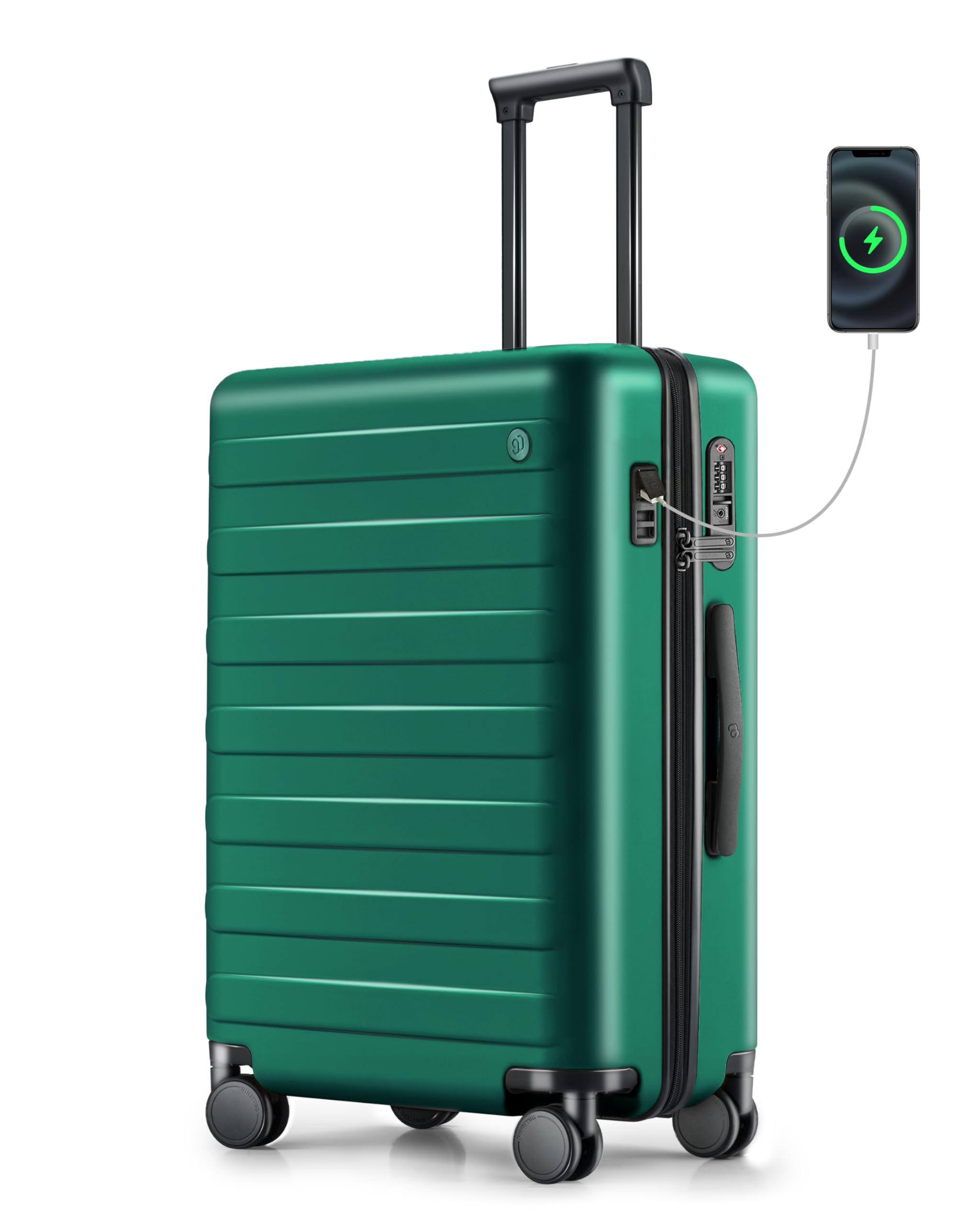 NINETYGO Carry on Luggage 22x14x9 Airline Approved with USB Port, 20 Inch Hardshell Spinner Hardside Suitcase with Wheels, TSA Lock for 3-5 Days Travel Quick Getaway Business, 38L, Emerald Green