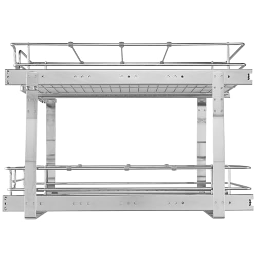 VEVOR 2 Tier 20"W x 21"D Pull Out Cabinet Organizer, Heavy Duty Slide Out Pantry Shelves, Chrome-Plated Steel Roll Out Drawers, Sliding Drawer Storage for Inside Kitchen Cabinet, Bathroom, Under Sink