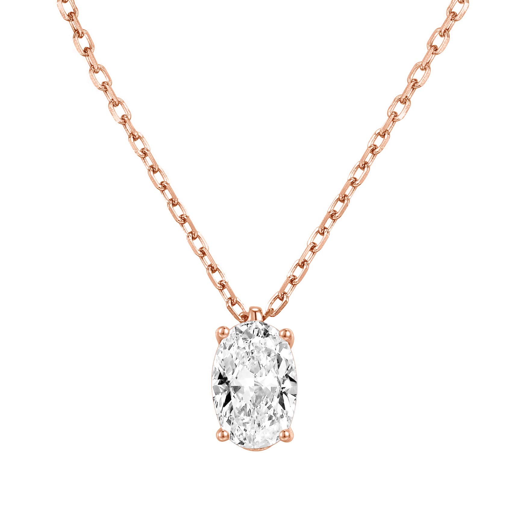 PAVOI 14K Gold Plated Sterling Silver Post Faux Diamond Oval Solitaire Pendant Halo Necklace in Rose Gold