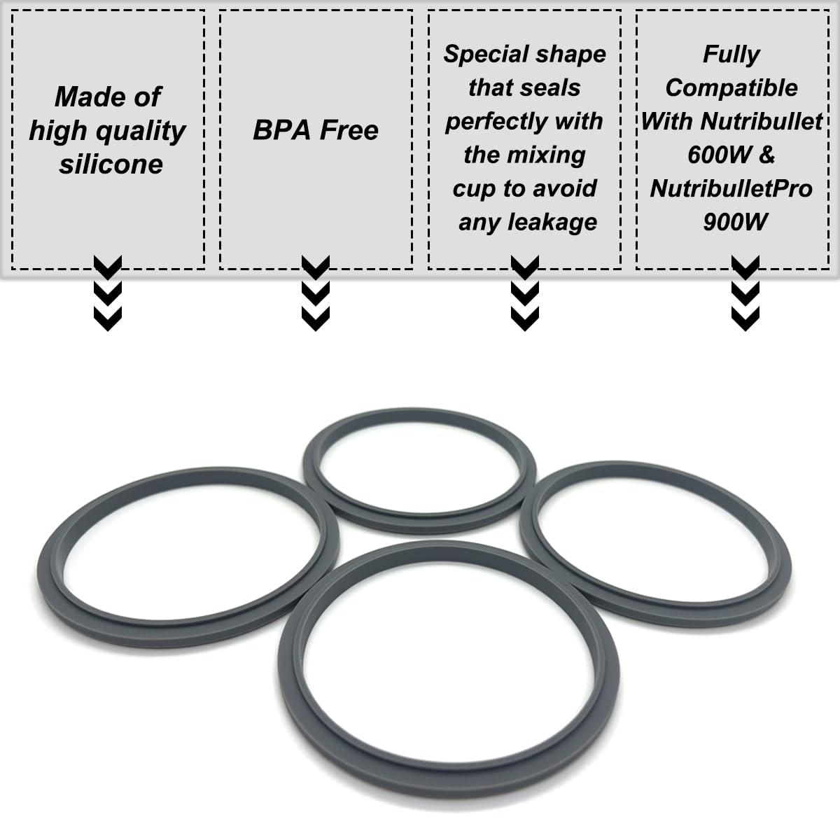 Blender Gasket Replacement Parts, Rubber Ring Seal Rings Blender Accessories for Nutribullet Blender 900W & 600W Series (4 Pieces)