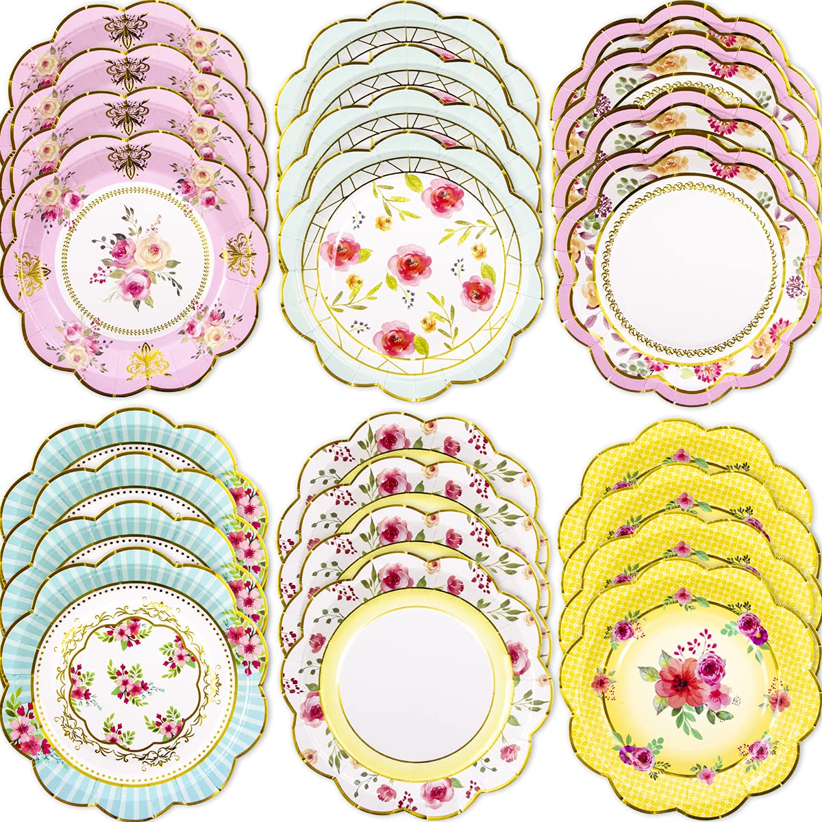 Fancy Land Floral Paper Plates 7.28 Inches Vintage Small Party Plate 24 ct