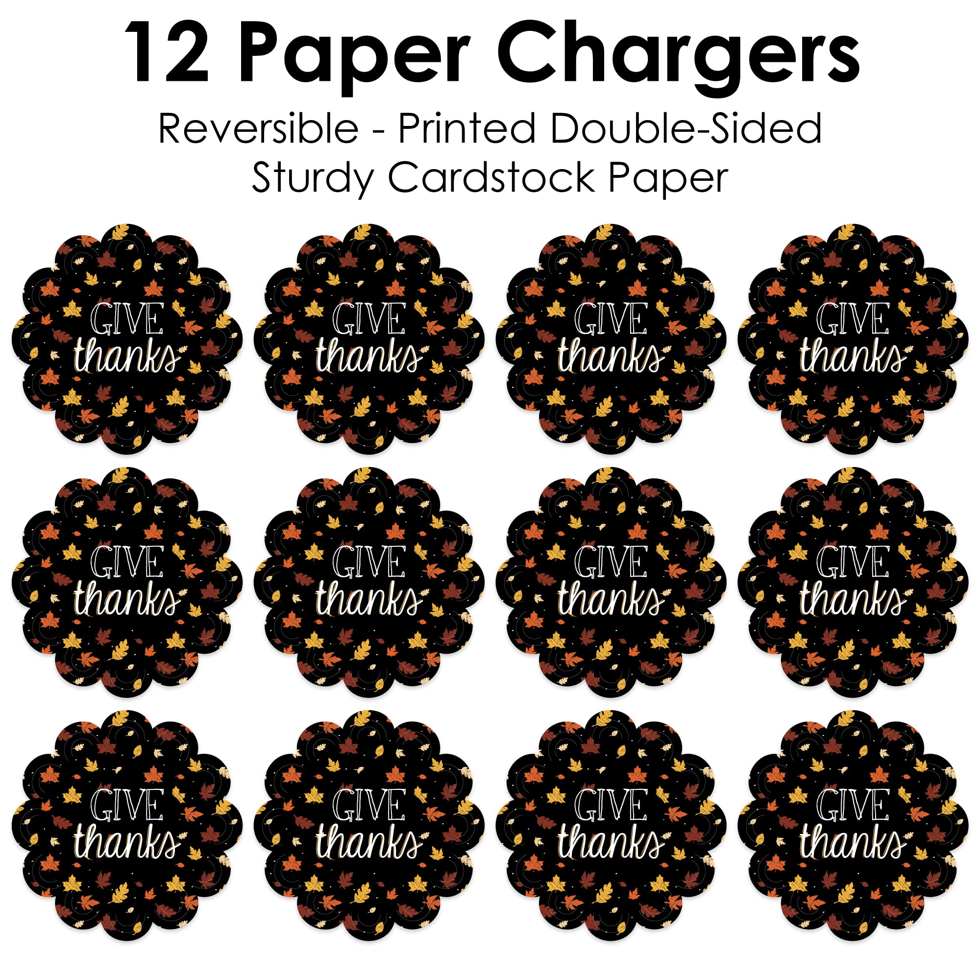 Big Dot of Happiness Give Thanks - Thanksgiving Party Round Table Decorations - Paper Chargers - Place Setting for 12