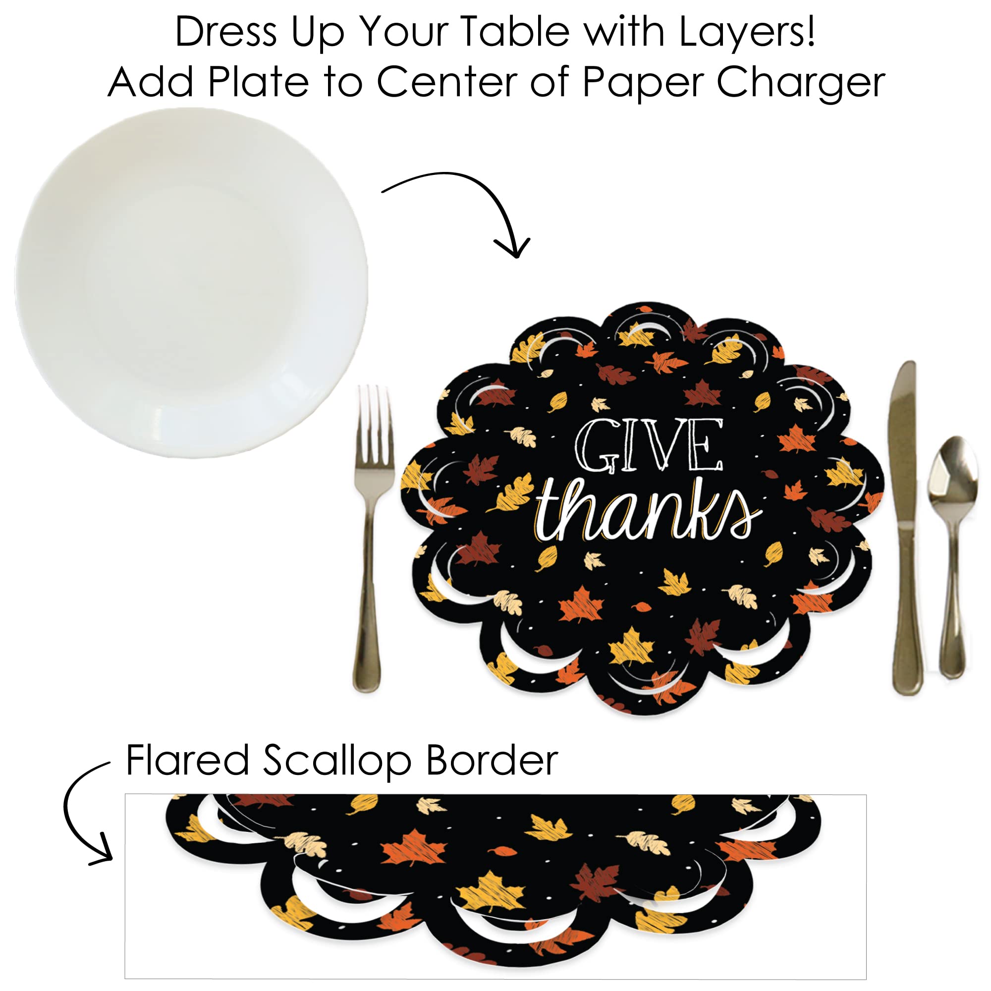 Big Dot of Happiness Give Thanks - Thanksgiving Party Round Table Decorations - Paper Chargers - Place Setting for 12