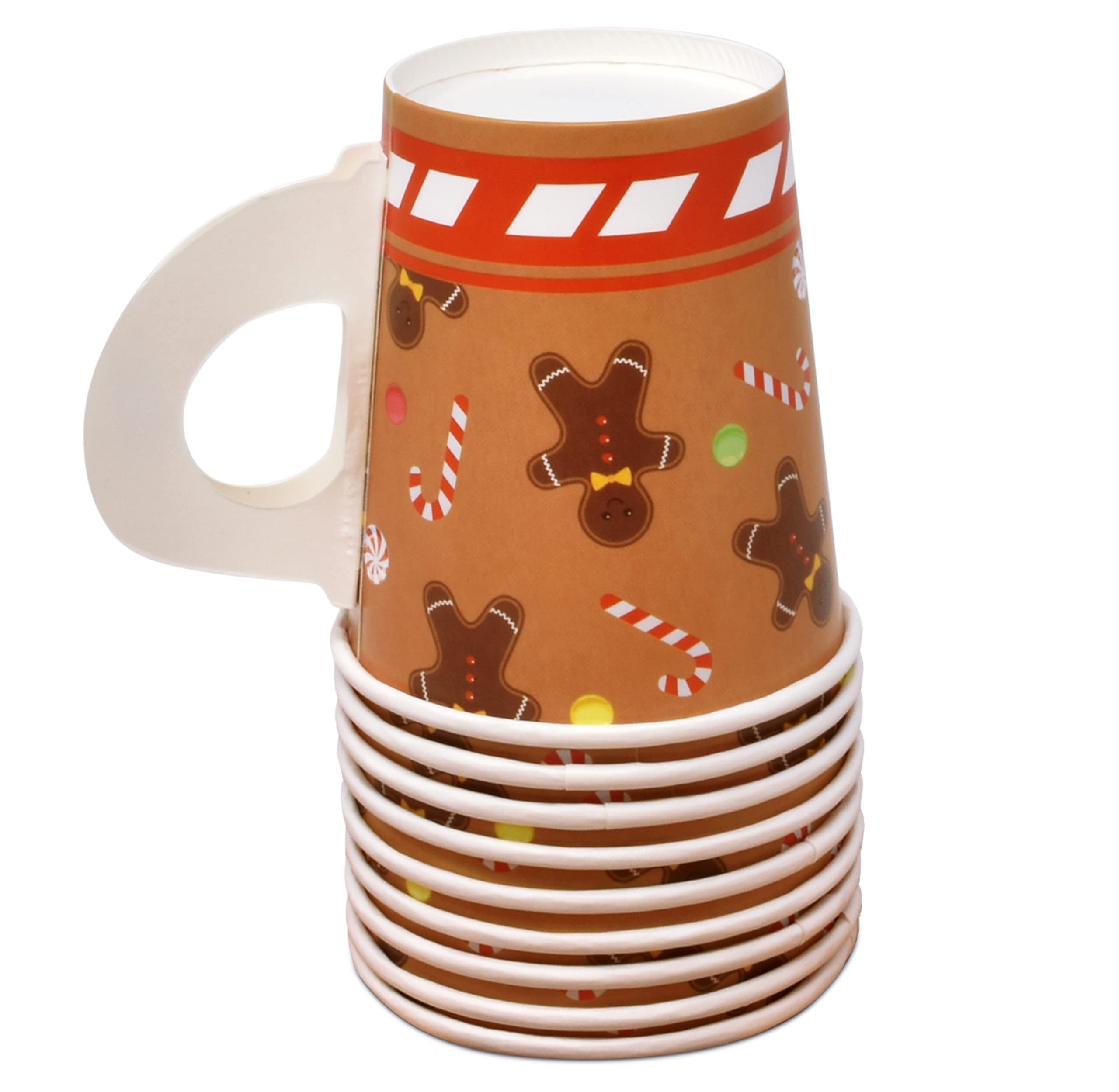 Gift Boutique 24 Disposable Christmas Gingerbread Party Cup 7 Oz 24 & 7" Paper Scallop Shaped Saucer Plates Set with Handle for Tea Hot Cocoa Chocolate Coffee Mugs Holiday Xmas Table Dinnerware Suppy