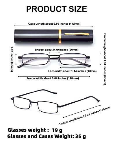 HIGHLIKE 2-Pack Slim Pocket Reading Glasses Men Women, Compact Readers Super Clear Lens, Spring Hinge Metal Frame Eyeglasses, Red Red 2.0 x
