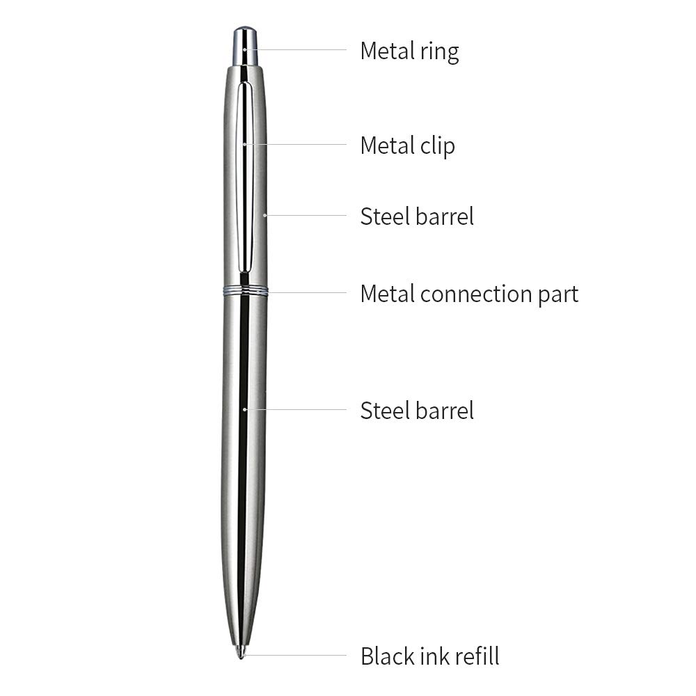 ChaoQ Ballpoint Pen, 3 Pcs Retractable Metal Ballpoint Pens, for Gift, Business, Office, 1.0mm Medium Point Black Ink, 6 Extras Replaceable Metal Refills, (3 Pens and 6 Refills) - Stainess Steel