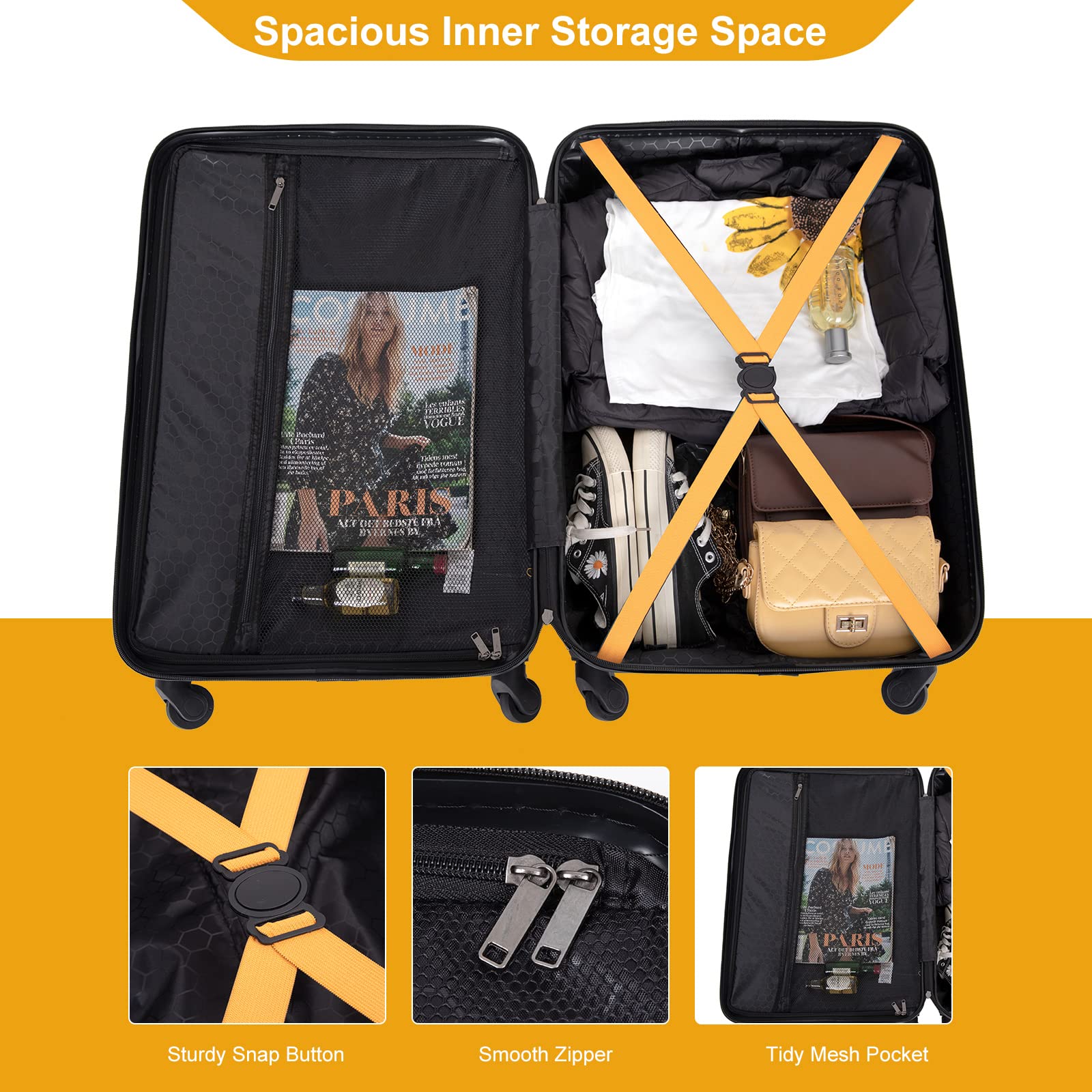 Travelhouse Luggage Sets, Expandable Hardside Suitcases 24in/28in, Carry on 20in,3 Piece Set Travel Luggages Clearance with Double Spinner Wheels TSA Lock Lightweight (Orange-85)