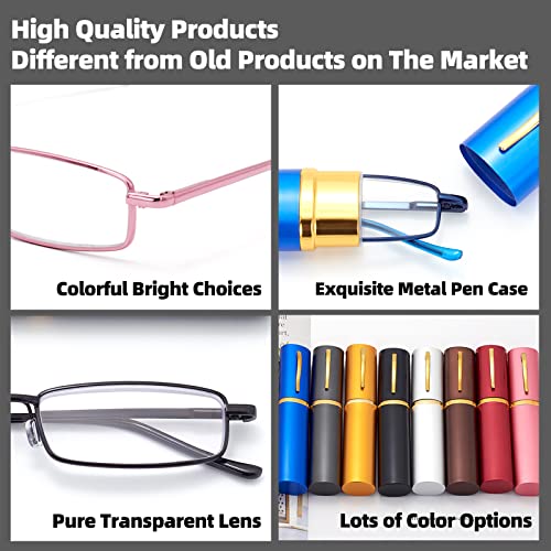HIGHLIKE 2-Pack Slim Pocket Reading Glasses Men Women, Compact Readers Super Clear Lens, Spring Hinge Metal Frame Eyeglasses, Red Red 2.0 x