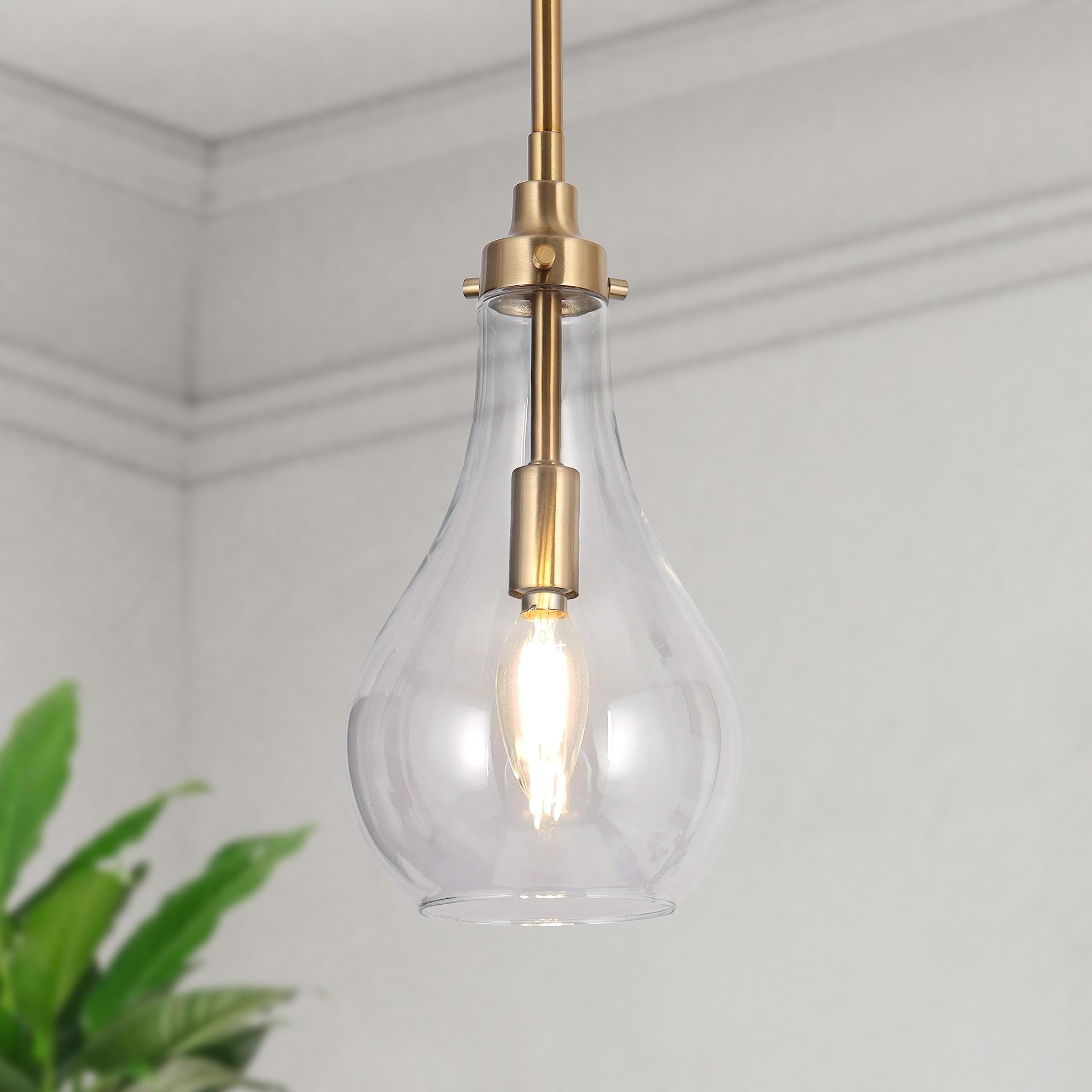 KSANA Gold Glass Pendant Lighting for Kitchen Island, Modern Electroplated Hanging Light Fixture with Clear Glass Shade for Dining Room, Hallway, Bedroom, Foyer and Entryway