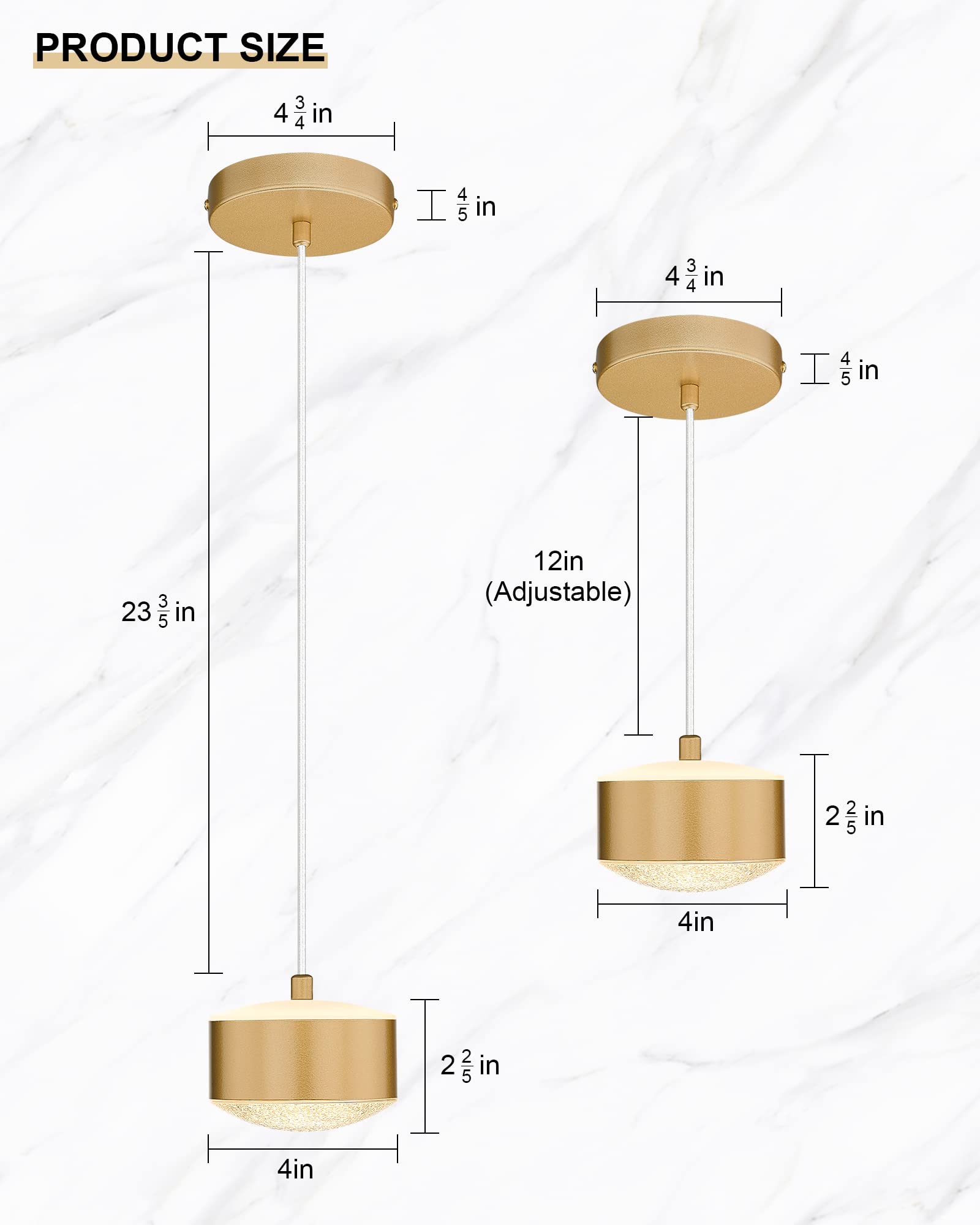 Ken & Ricky Gold LED Pendant Light Fixture, Mini Globe Hanging Light, Modern Island Lights for Kitchen Entryway Dinning Room Bathroom Bedroom - 1 Pack