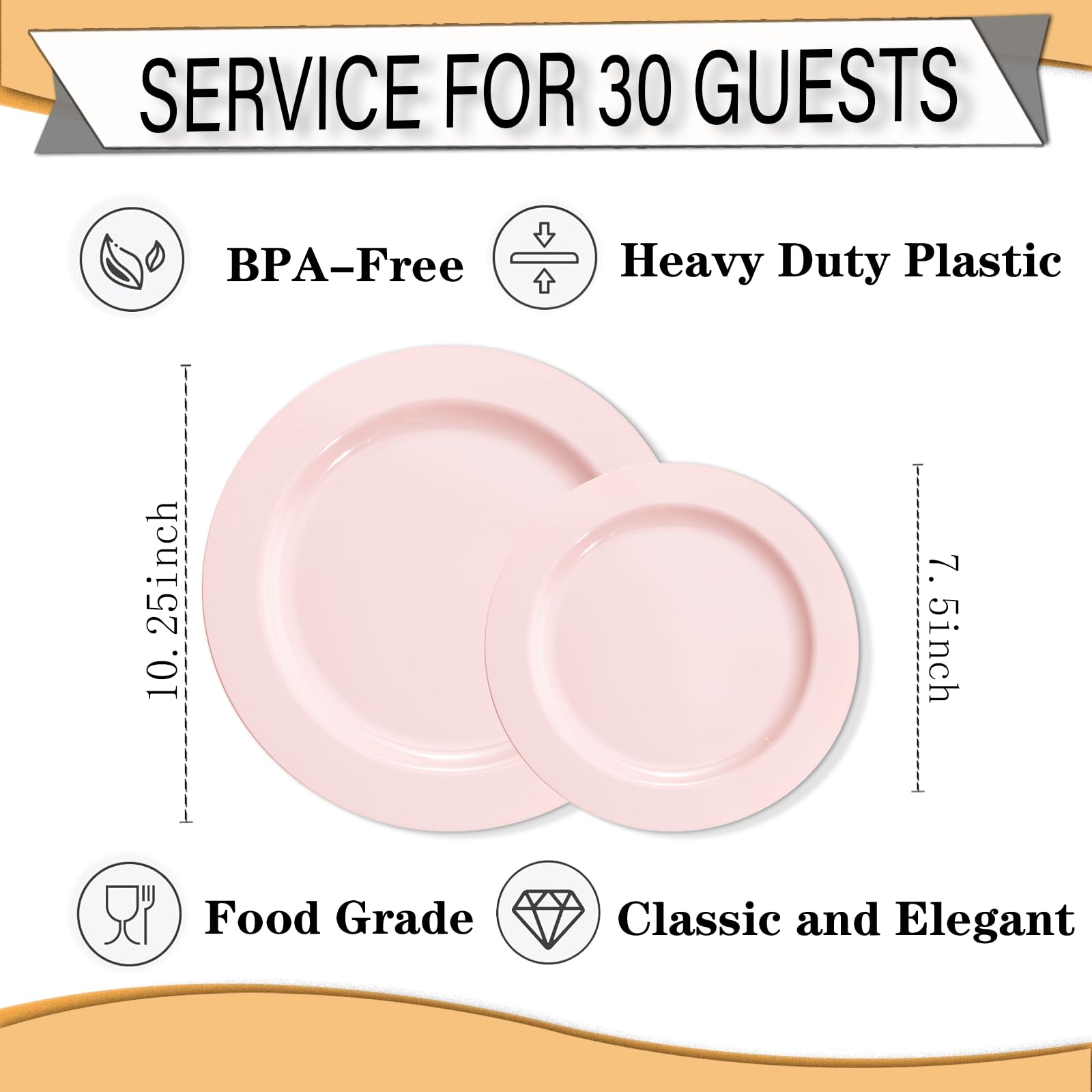 FLOWERCAT 60PCS Pink Plastic Plates - Heavy Duty Pink Plates Disposable for Party/Mother's Day/Wedding/Easter - Include 30PCS 10.25inch Pink Dinner Plates and 30PCS 7.5inch Pink Dessert/Salad Plates