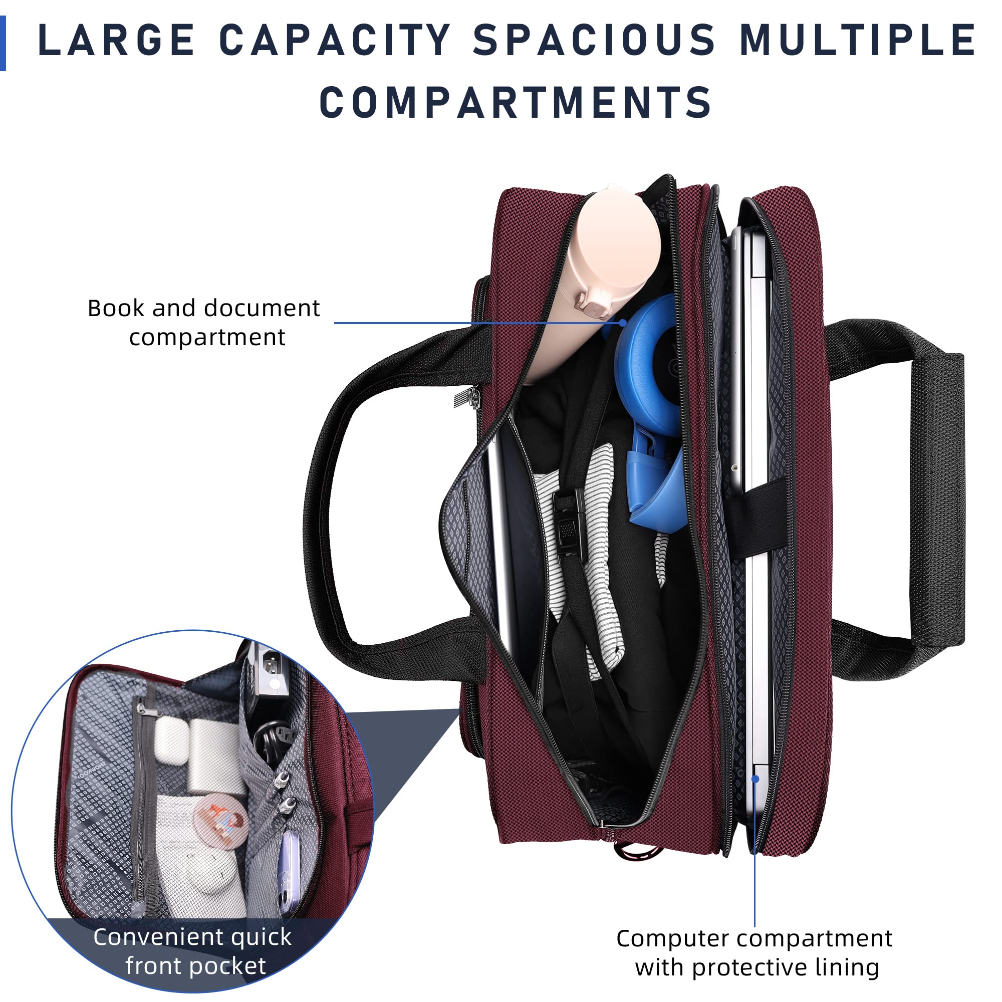 SHOWKOO Carry-on Luggage 2 Piece Softside Lightweight Durable Suitcase with Bag Tote Double Spinner Wheels TSA Lock Wine Red 20-inch