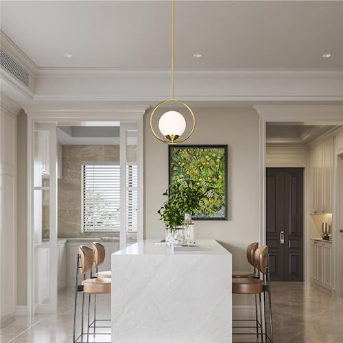 LaLuLa Modern Gold Pendant Lights 1-Light Frosted Glass Pendant Light Fixture Pendant Lights for Kitchen Island