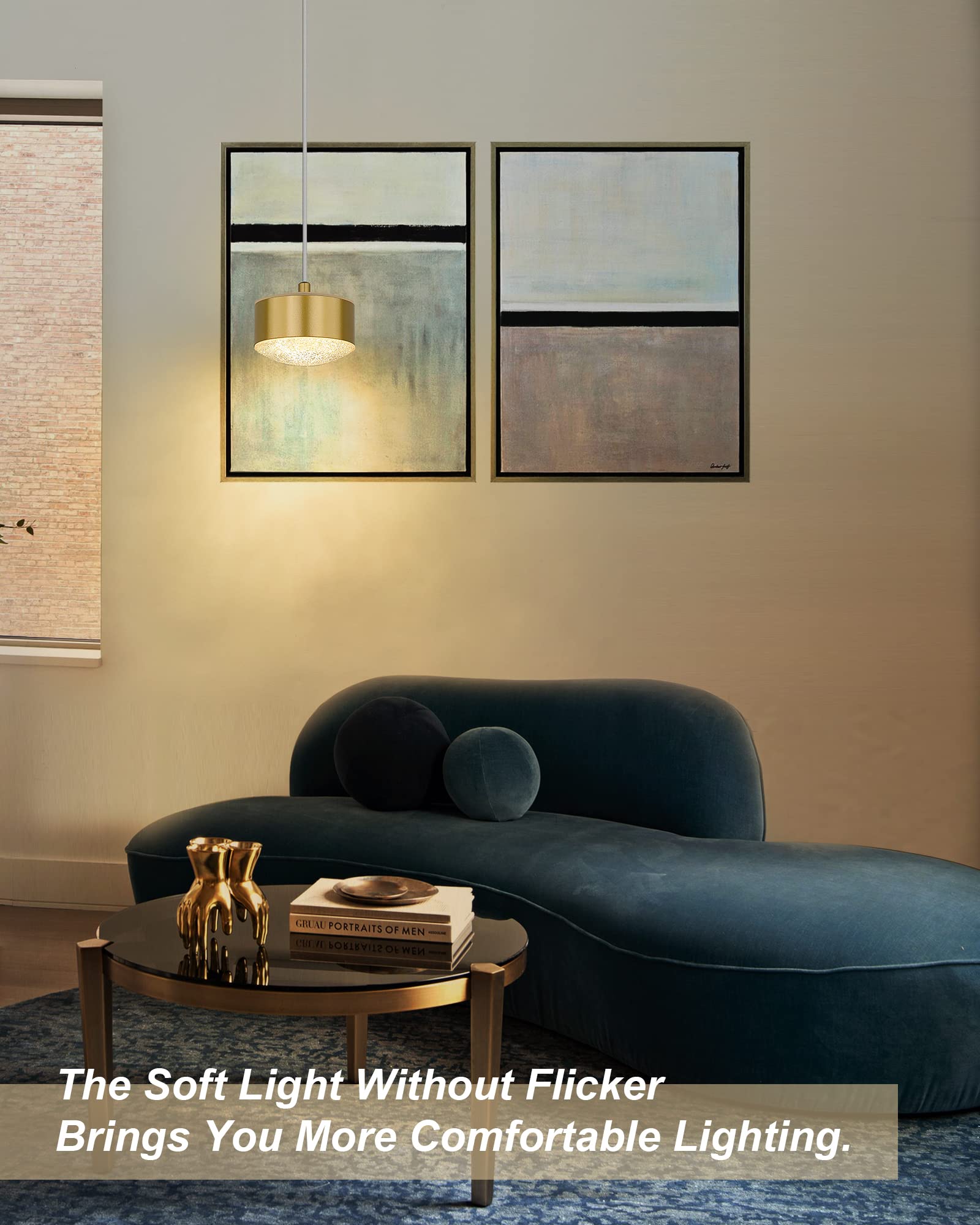 Ken & Ricky Gold LED Pendant Light Fixture, Mini Globe Hanging Light, Modern Island Lights for Kitchen Entryway Dinning Room Bathroom Bedroom - 1 Pack