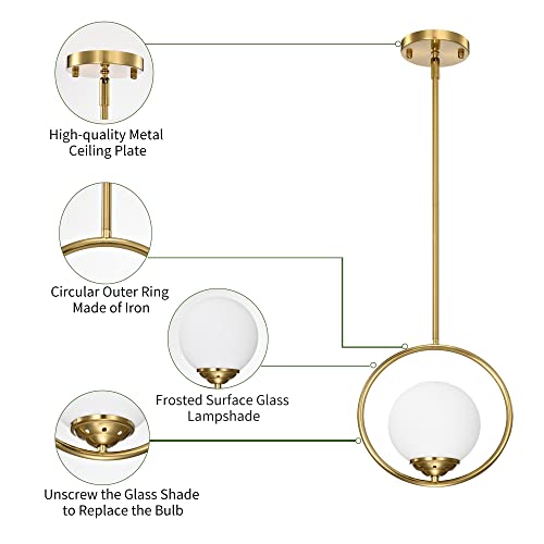 LaLuLa Modern Gold Pendant Lights 1-Light Frosted Glass Pendant Light Fixture Pendant Lights for Kitchen Island