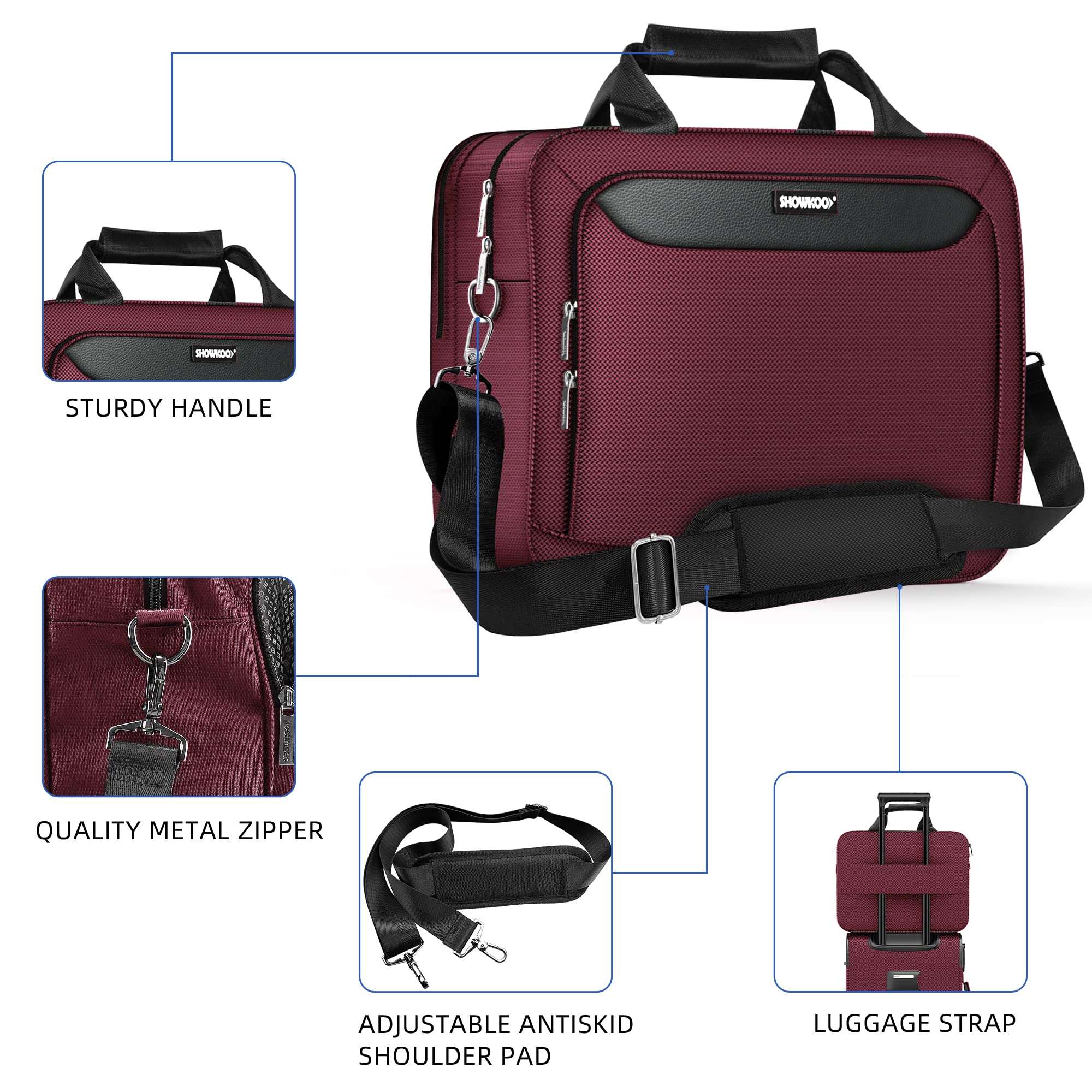 SHOWKOO Carry-on Luggage 2 Piece Softside Lightweight Durable Suitcase with Bag Tote Double Spinner Wheels TSA Lock Wine Red 20-inch
