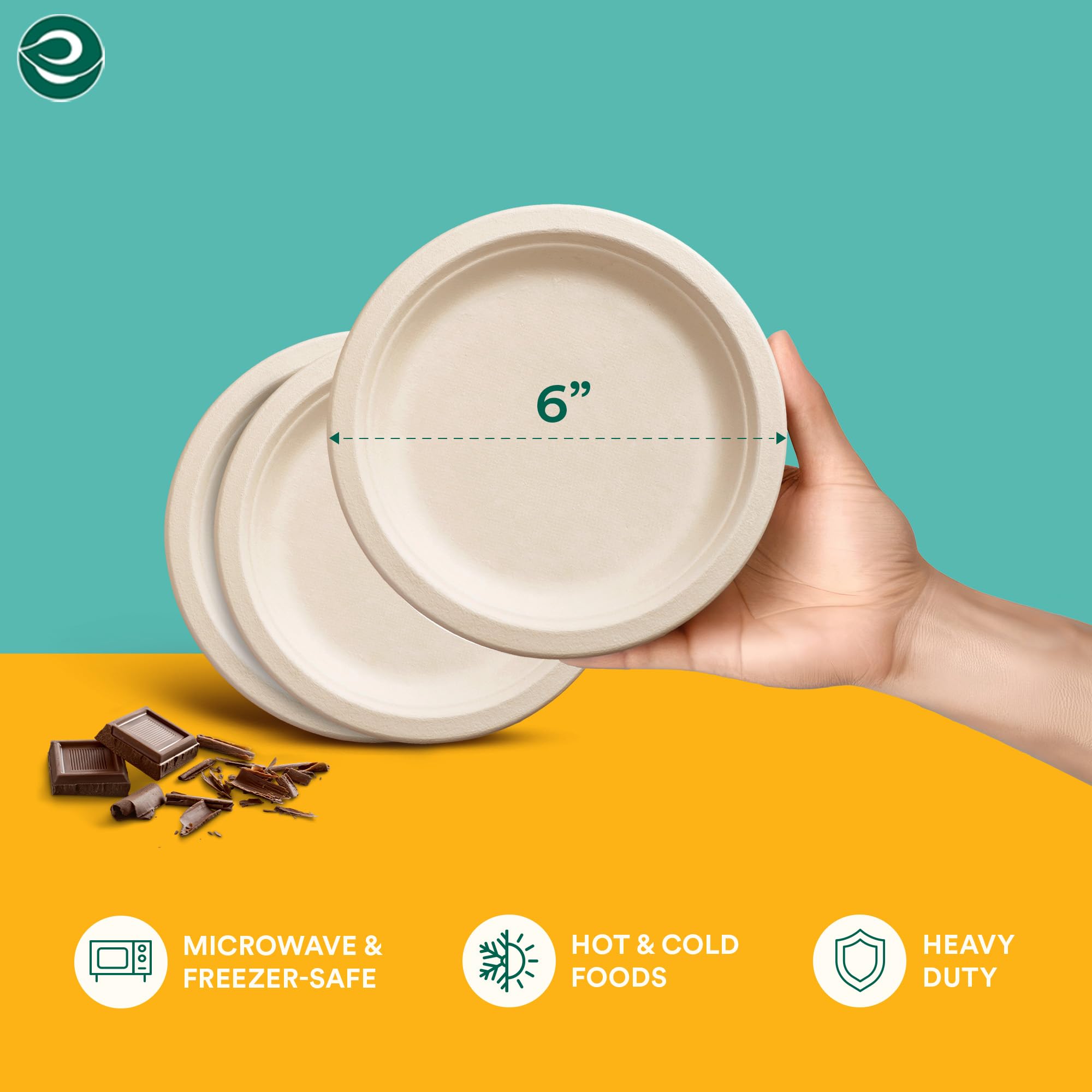 ECO SOUL 100% Compostable 6 Inch Small Paper Plates 500 [4x125 Pc] Disposable Bulk Party Heavy Duty, Eco-Friendly, Appetizer, Dessert, Wedding Plates I Biodegradable Unbleached Sugarcane Eco Plates