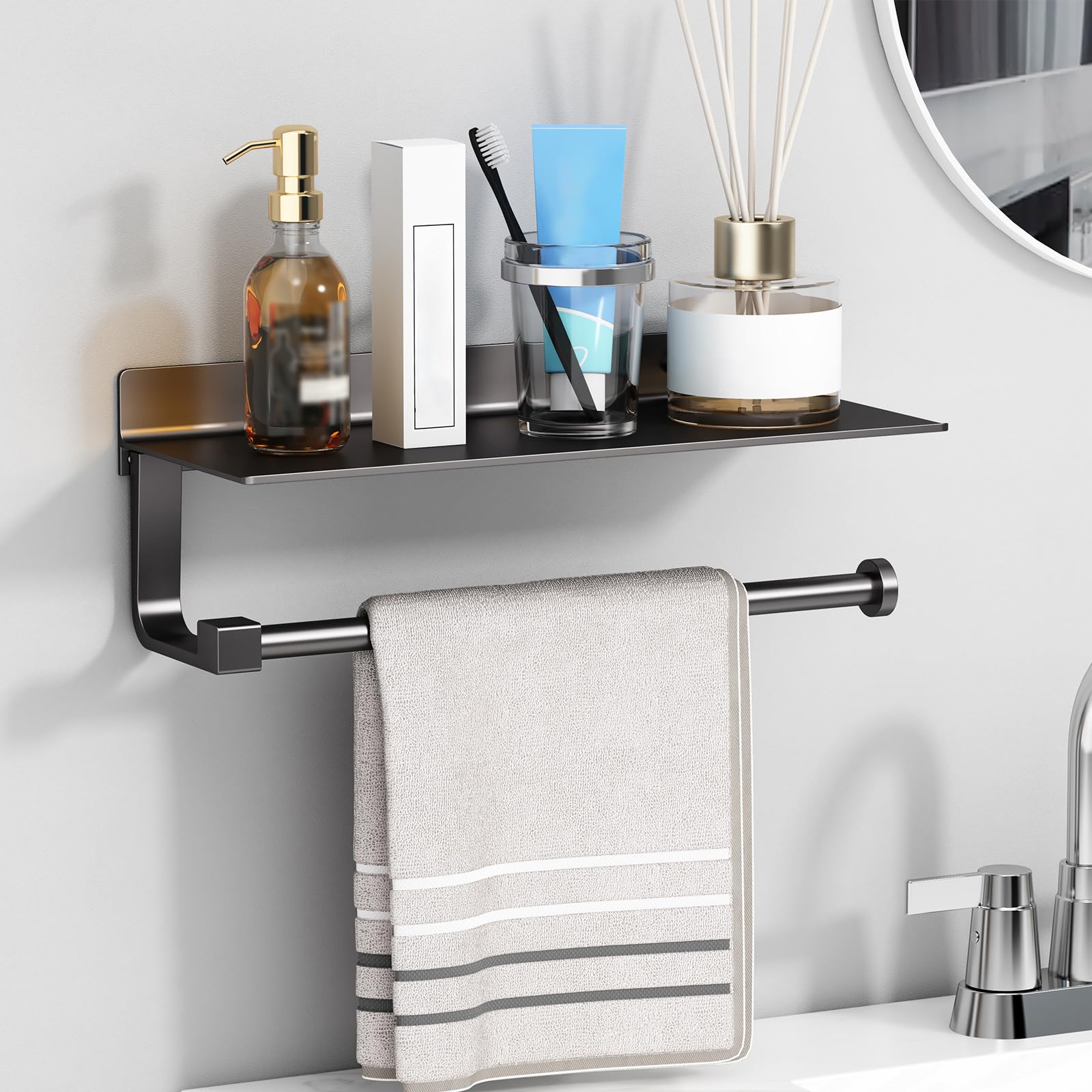 Danpoo Black Paper Towel Holder Wall Mount for Kitchen, Bathroom Paper Towel Holder with Shelf, Aluminum(Matte Black)