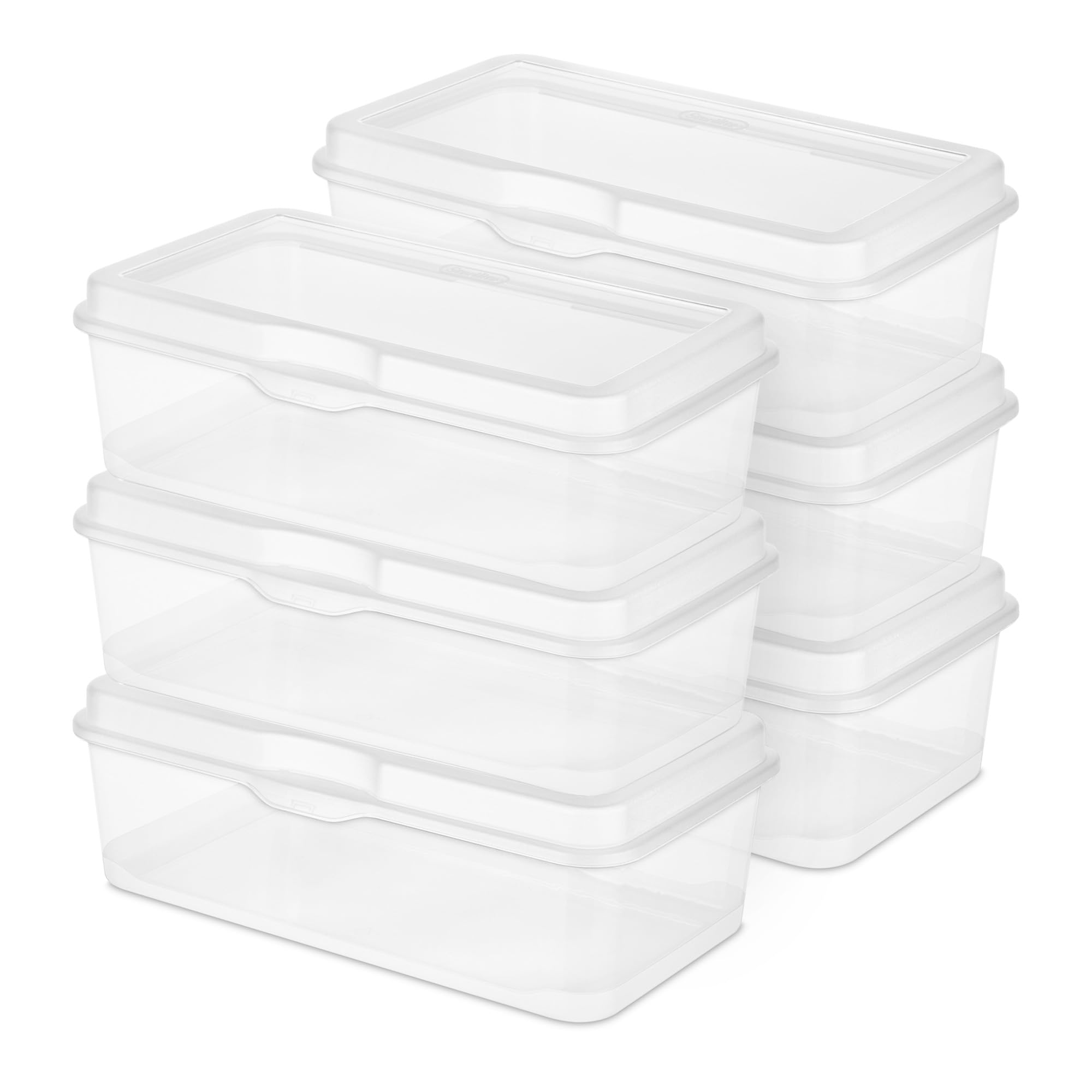 Sterilite 18058606 Large Flip Top, Clear, 6-Pack
