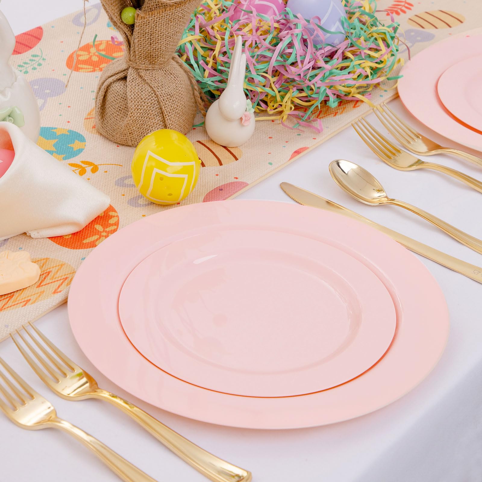 FLOWERCAT 60PCS Pink Plastic Plates - Heavy Duty Pink Plates Disposable for Party/Mother's Day/Wedding/Easter - Include 30PCS 10.25inch Pink Dinner Plates and 30PCS 7.5inch Pink Dessert/Salad Plates
