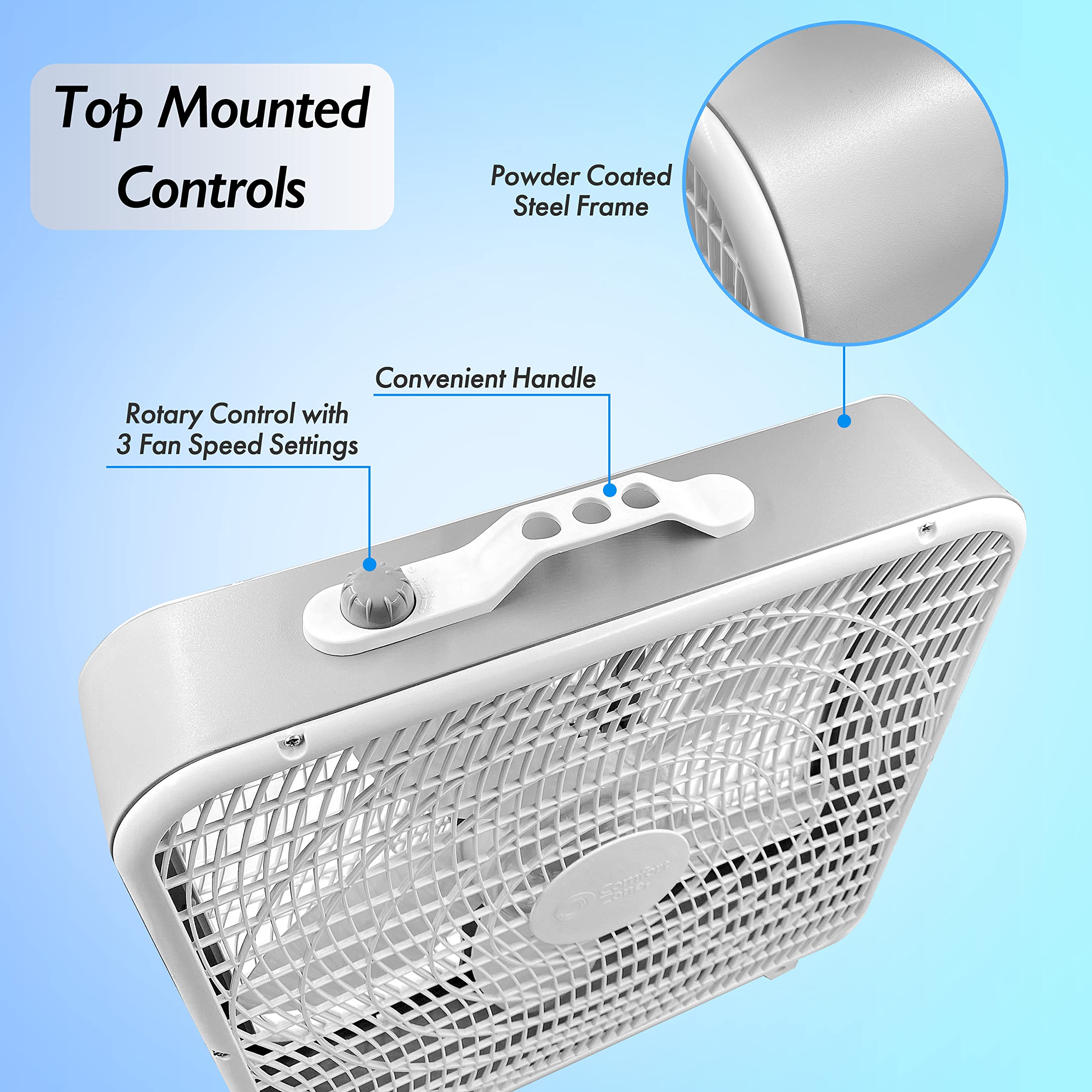 Comfort Zone CZ200A 20" 3-Speed Box Fan for Full-Force Air Circulation