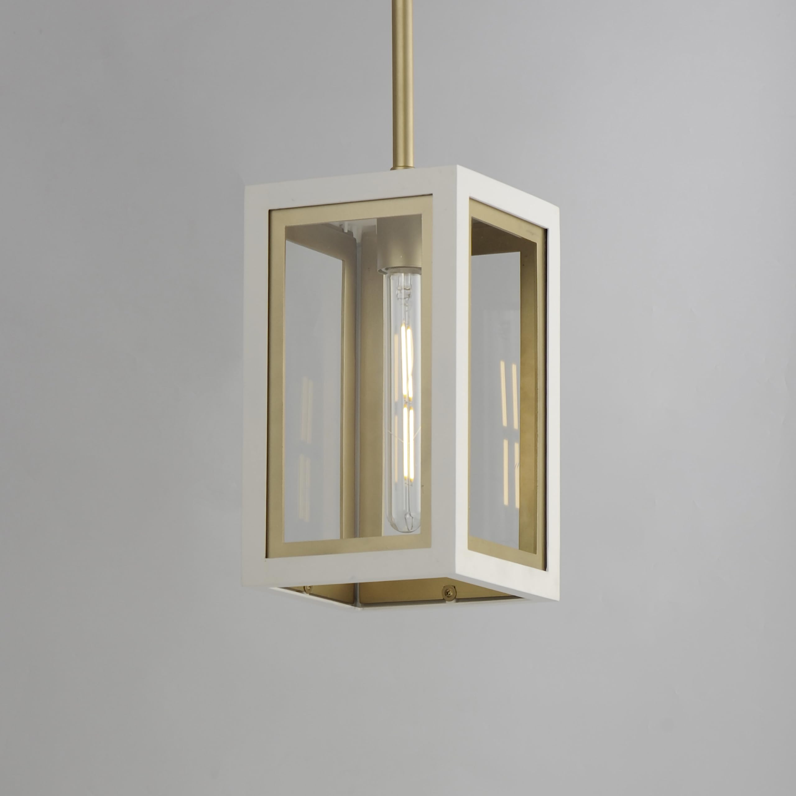 Maxim Lighting 30051CLWTGLD I Neoclass Collection 12 Inch One Light Outdoor Ceiling Pendant I White & Gold Finish I Modern Contemporary Light Fixture I Adjustable Height I