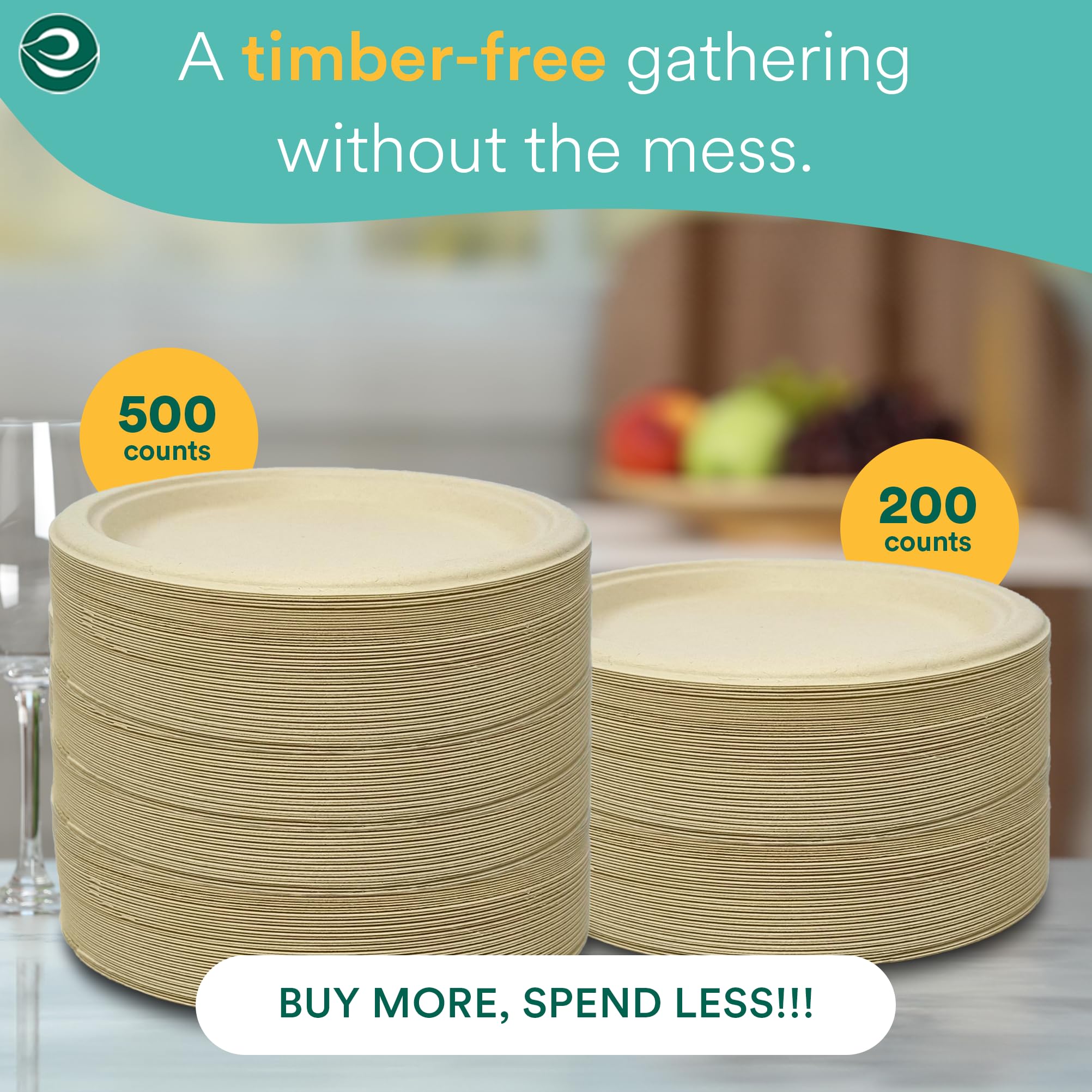 ECO SOUL 100% Compostable 6 Inch Small Paper Plates 500 [4x125 Pc] Disposable Bulk Party Heavy Duty, Eco-Friendly, Appetizer, Dessert, Wedding Plates I Biodegradable Unbleached Sugarcane Eco Plates