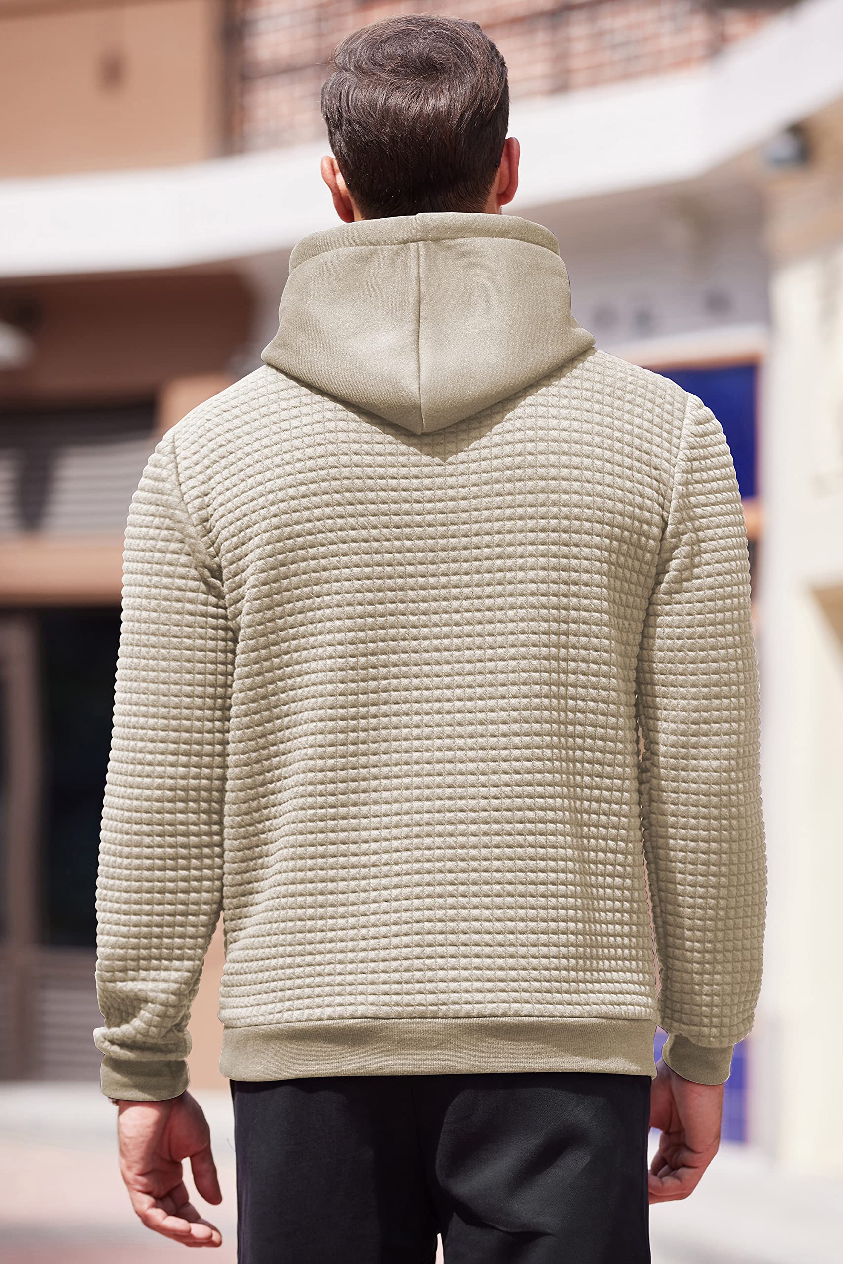 COOFANDY Men's Quilted Sweatshirt Casual Long Sleeve Outdoor Hoodies Pullover Hooded Khaki 3X-Large
