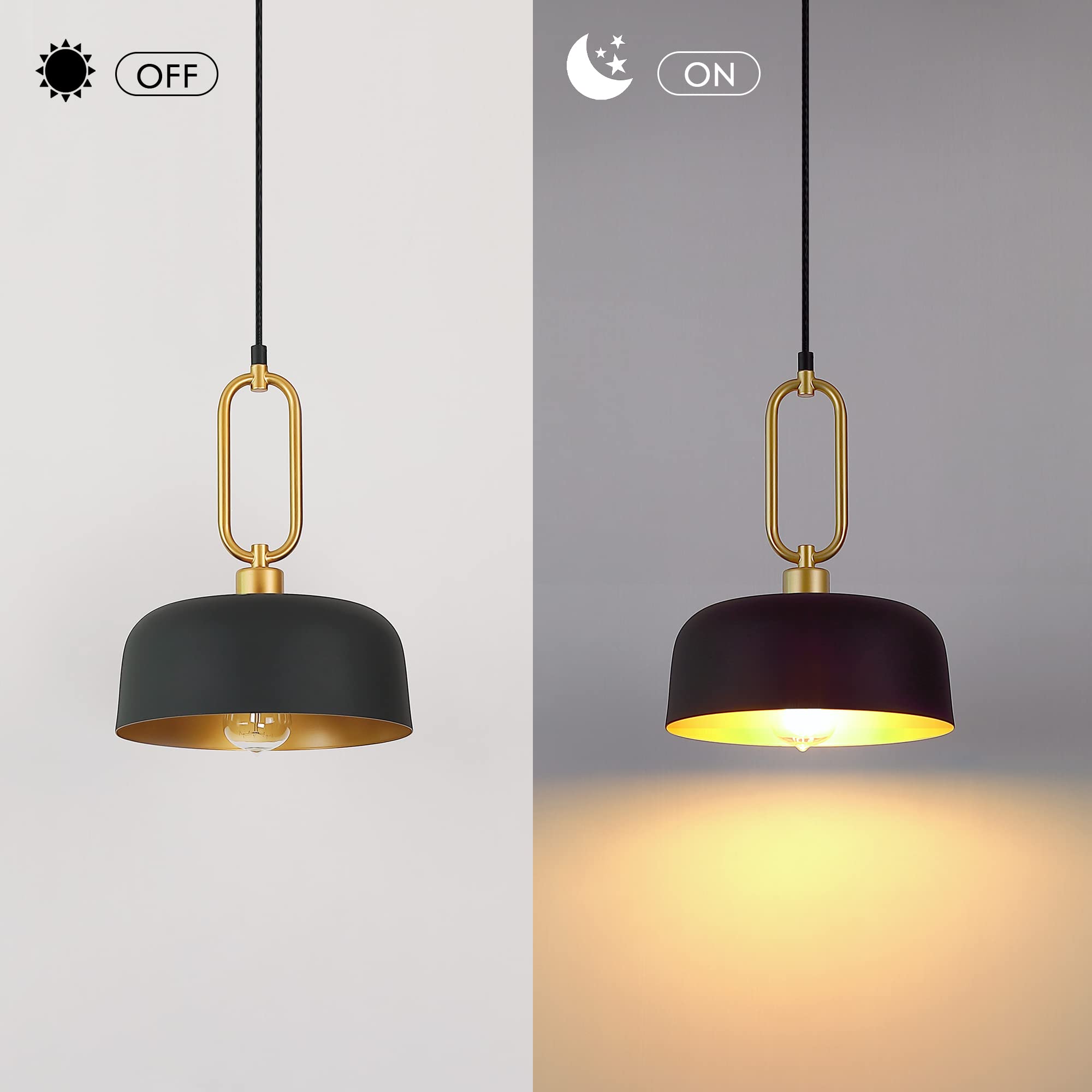 Giiland Industrial Pendant Lighting Fixture, 3-Pack Black Metal Shade Hanging Light for Kitchen Island Dining Room, Adjustable Length Dome Chandeliers