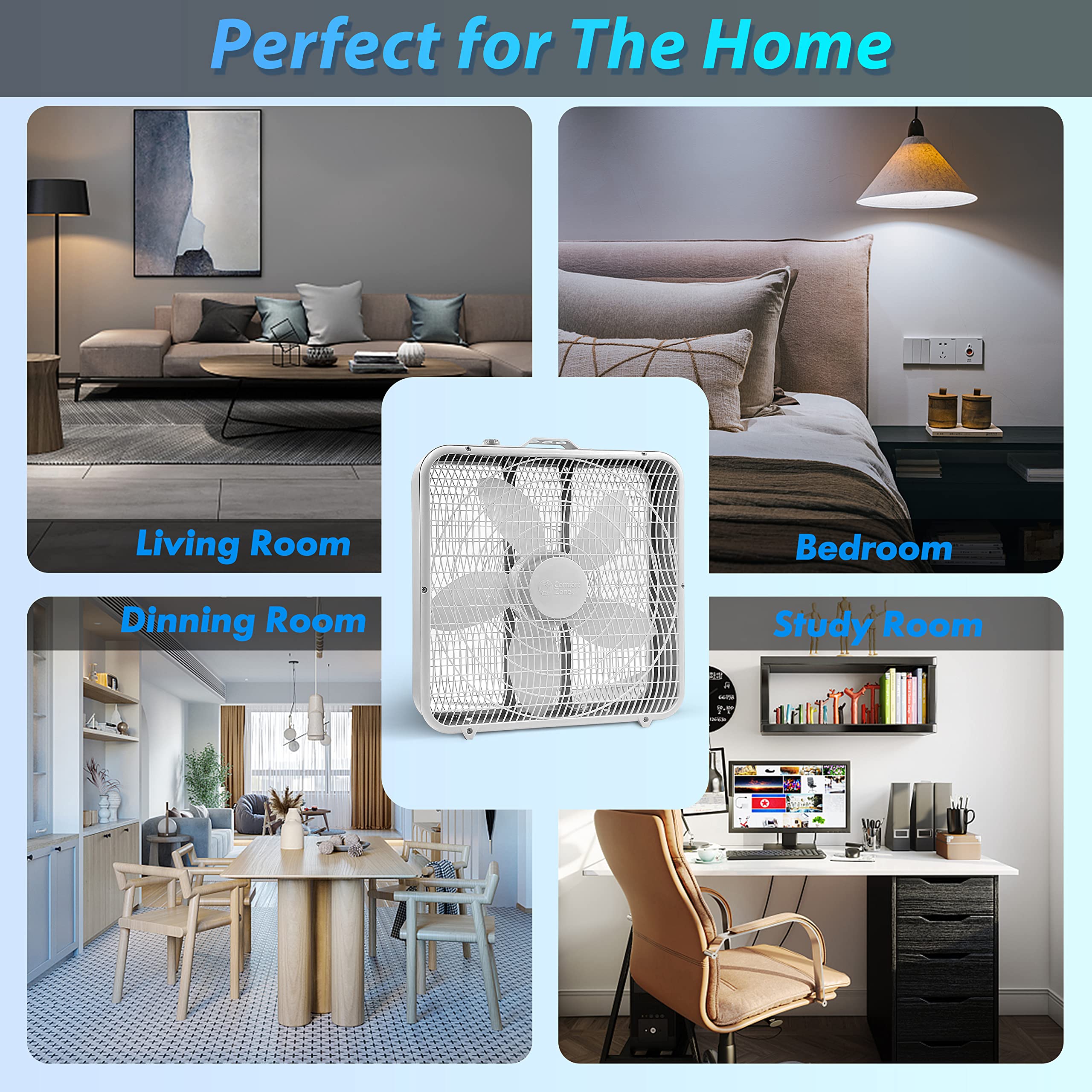 Comfort Zone CZ200A 20" 3-Speed Box Fan for Full-Force Air Circulation