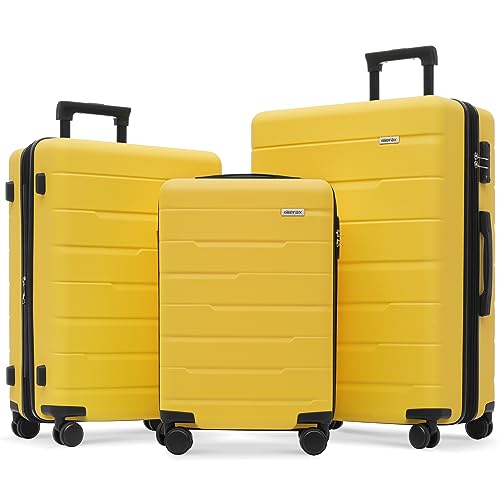 Merax 3 Pcs Expandable ABS Hardshell Luggage Sets with Spinner Wheel Suitcase TSA Lock Suit Case, Yellow, (20/24/28)