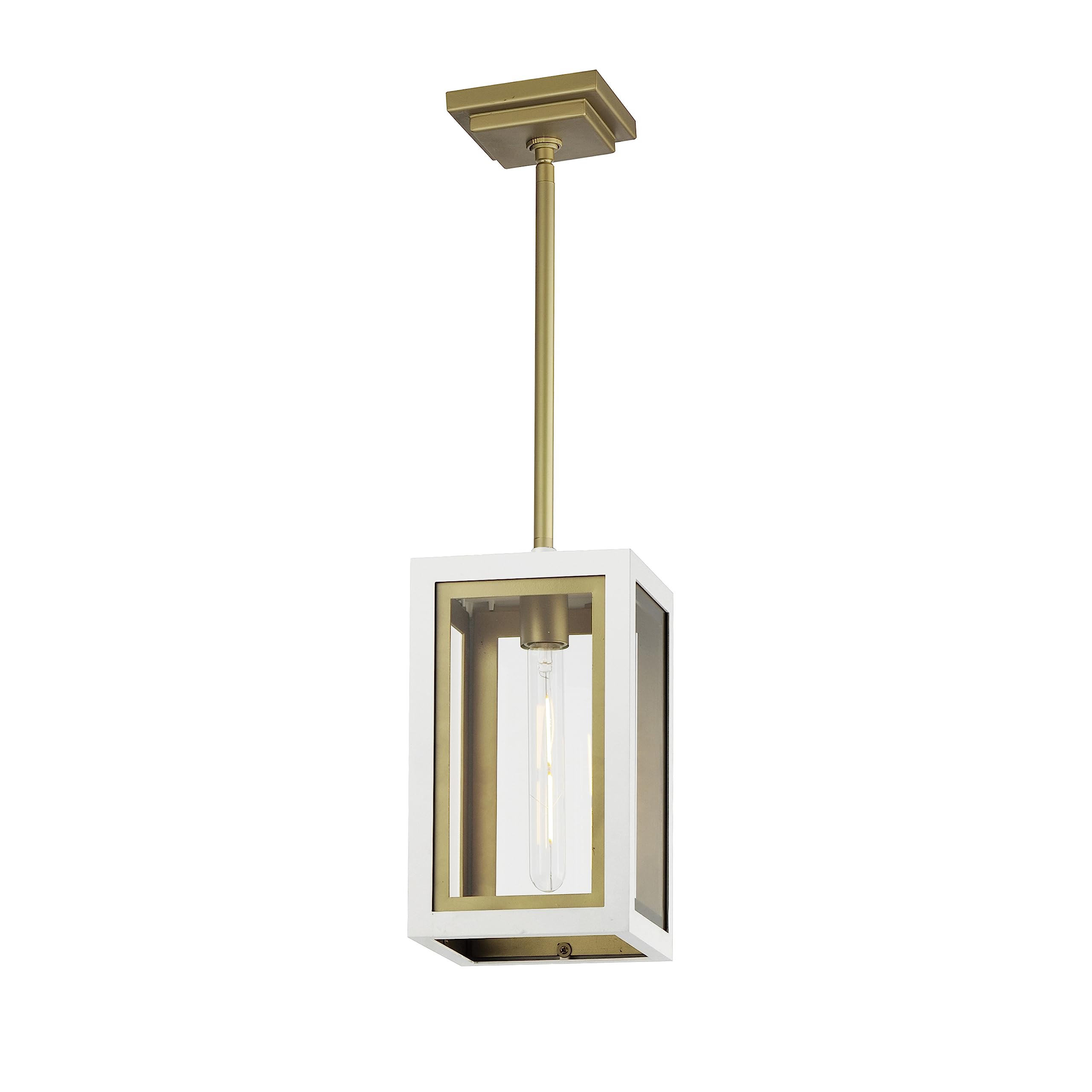 Maxim Lighting 30051CLWTGLD I Neoclass Collection 12 Inch One Light Outdoor Ceiling Pendant I White & Gold Finish I Modern Contemporary Light Fixture I Adjustable Height I