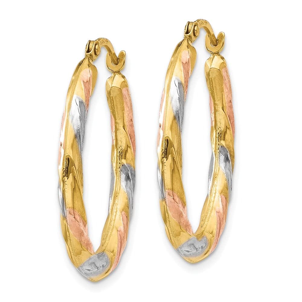 Diamond2Deal 14k Yellow Gold White Rose Rhodium Plated Oval Hollow Scallop Hoop Earrings (Length 0.94 in, Width 0.75 in)