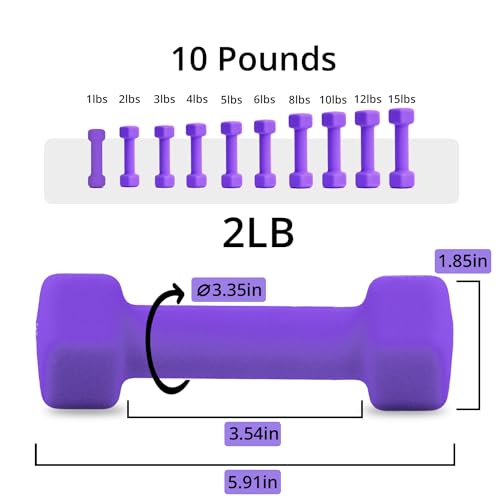 Portzon Weights Dumbbells 10 Colors Options Compatible with Set of 2 Neoprene Dumbbells Set,1-15 LB, Anti-Slip, Anti-roll, Hex Shape