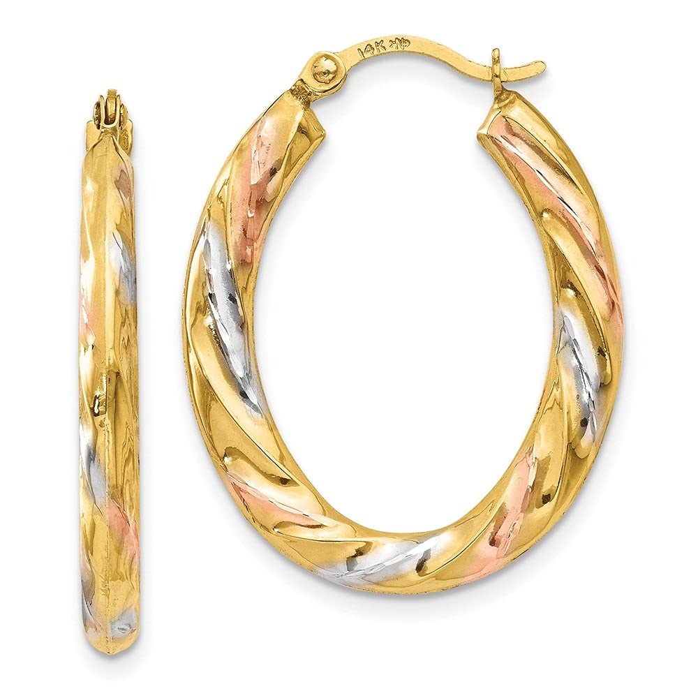 Diamond2Deal 14k Yellow Gold White Rose Rhodium Plated Oval Hollow Scallop Hoop Earrings (Length 0.94 in, Width 0.75 in)