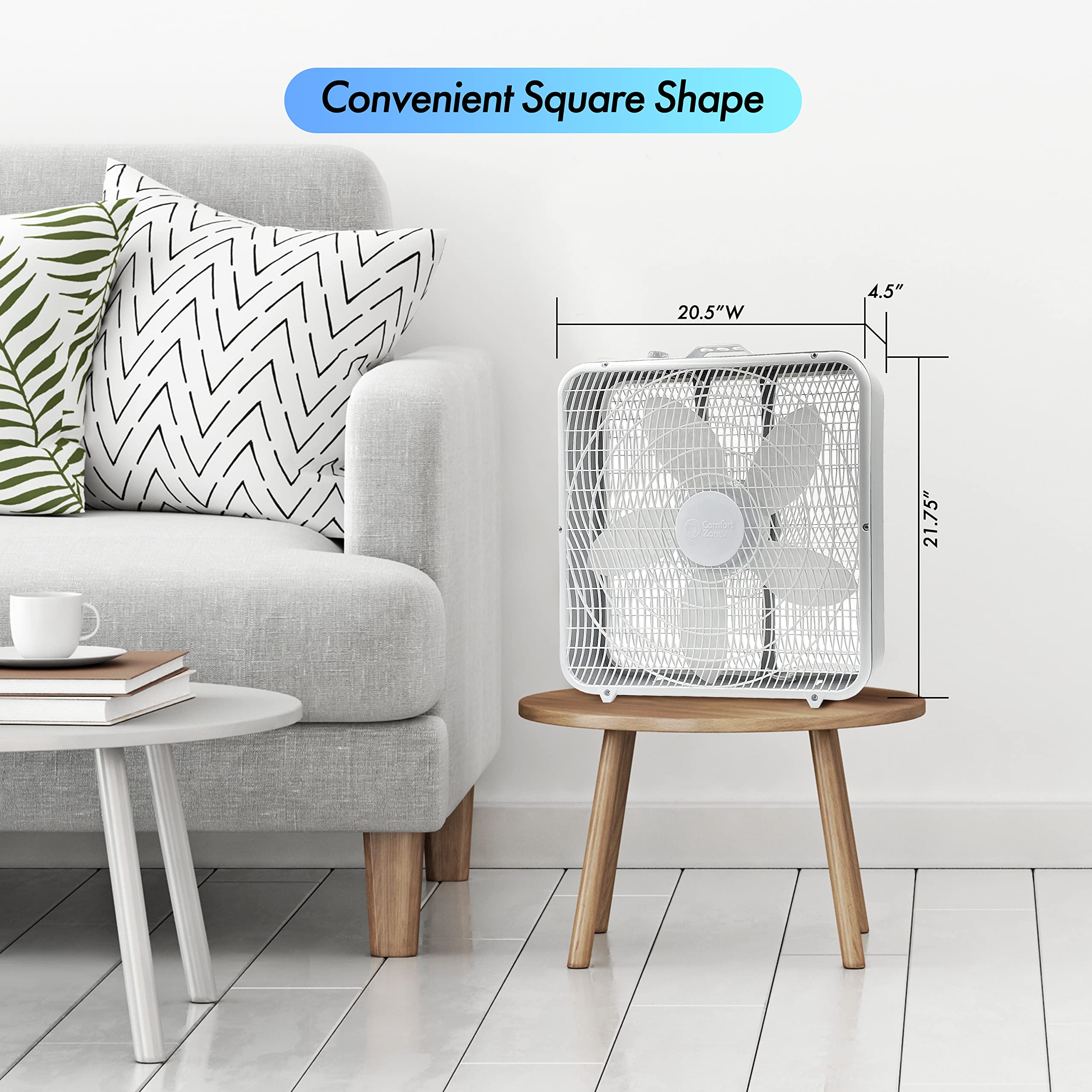 Comfort Zone CZ200A 20" 3-Speed Box Fan for Full-Force Air Circulation