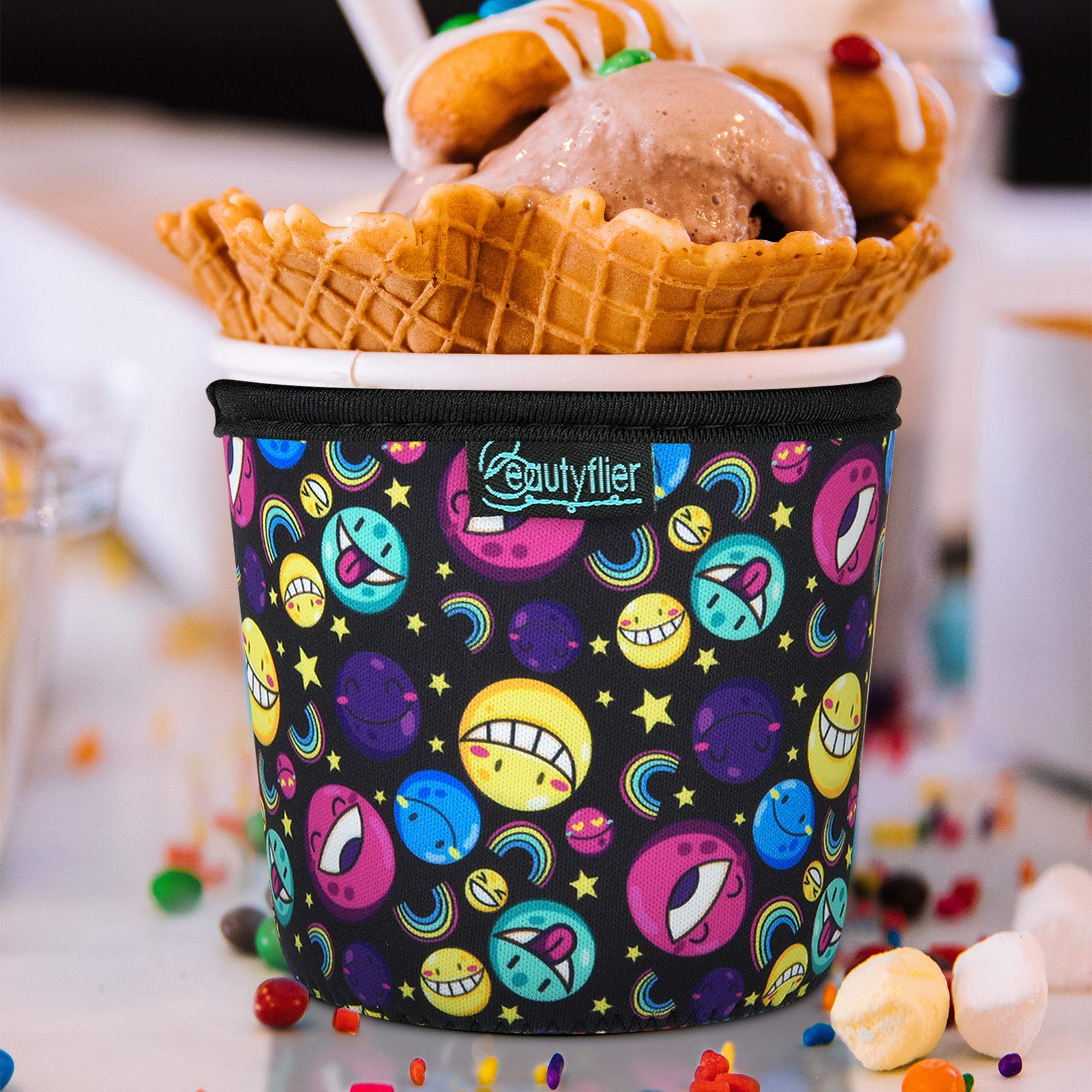 Beautyflier 2-Pieces Pint Sized Ice Cream Cozy Thicken Neoprene Ice Cream Sleeves with Elastic Handle Cover (Cartoons)