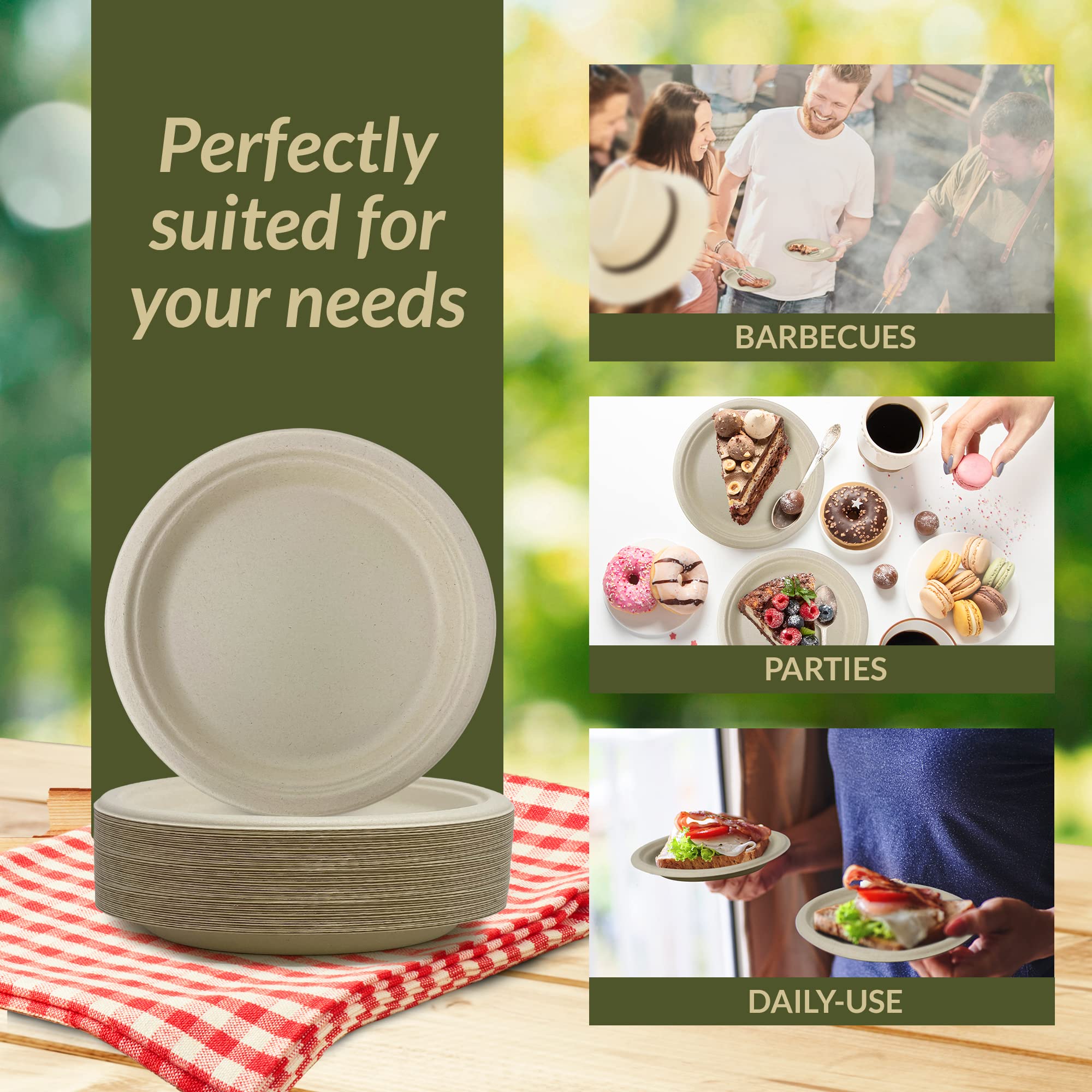 Reli. Compostable Paper Plates, 7 Inch (150 Pack Bulk) | Brown Disposable Plates 7" | Heavy Duty Paper, Eco Friendly | Made of Sugarcane Fibers/Bagasse - Biodegradable (Natural), Small
