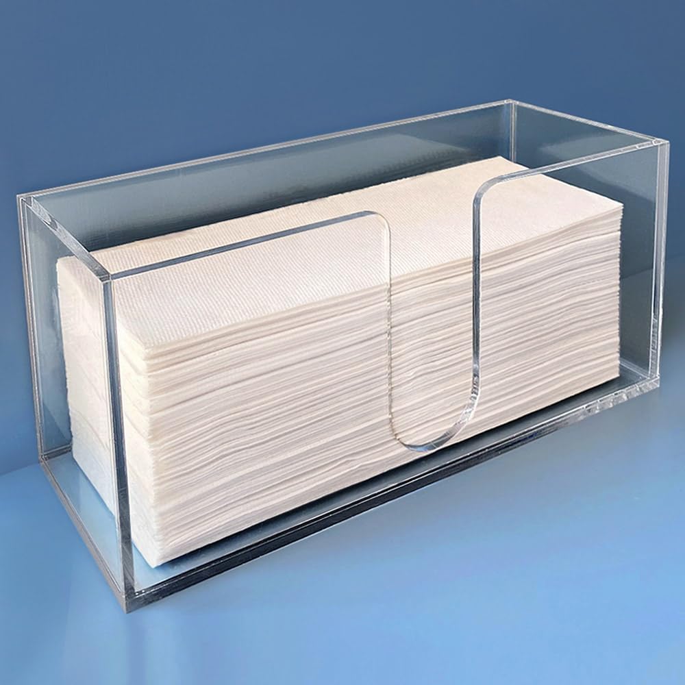 Sicily Guest Multifold Paper Towel Holder Dispenser Bathroom, Kitchen Countertop (10.75”W x 4.125”D x 5”H) 5mm Acrylic Napkin Holder for C-Fold, Z-Fold, Trifold Disposable Napkins in Home, Restaurant