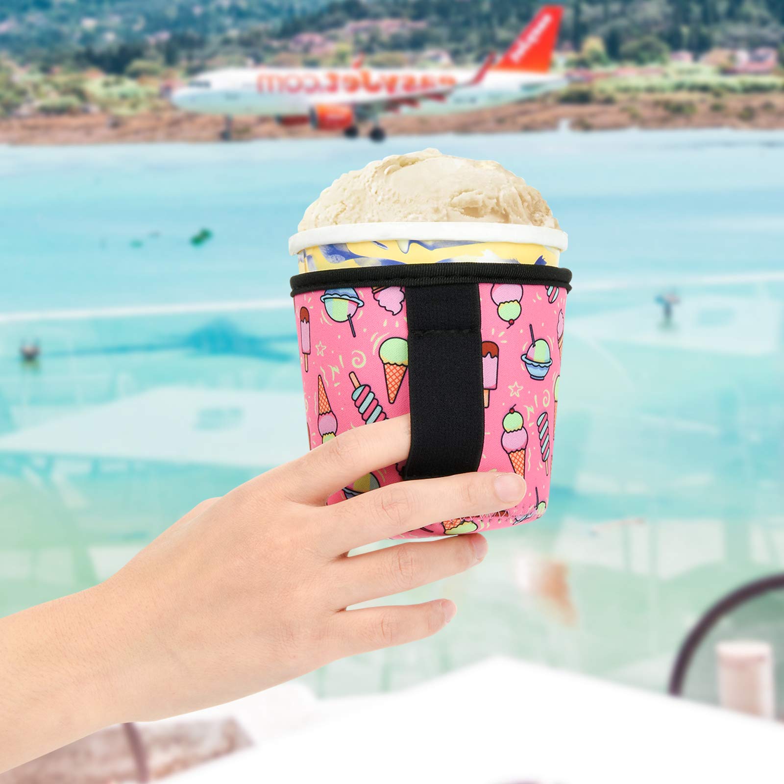 Beautyflier 2-Pieces Pint Sized Ice Cream Cozy Thicken Neoprene Ice Cream Sleeves with Elastic Handle Cover (Cartoons)