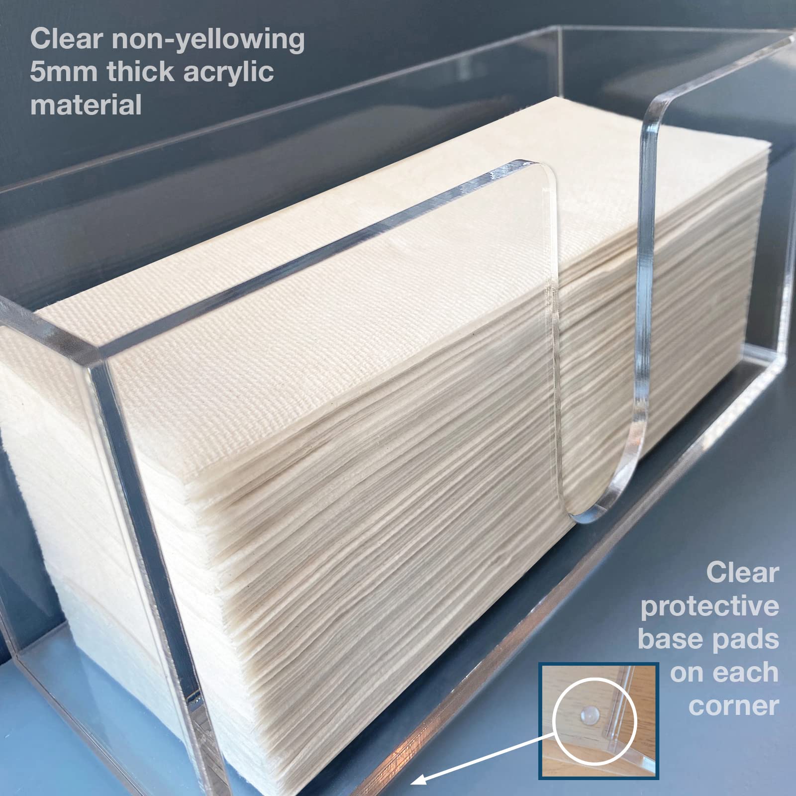 Sicily Guest Multifold Paper Towel Holder Dispenser Bathroom, Kitchen Countertop (10.75”W x 4.125”D x 5”H) 5mm Acrylic Napkin Holder for C-Fold, Z-Fold, Trifold Disposable Napkins in Home, Restaurant