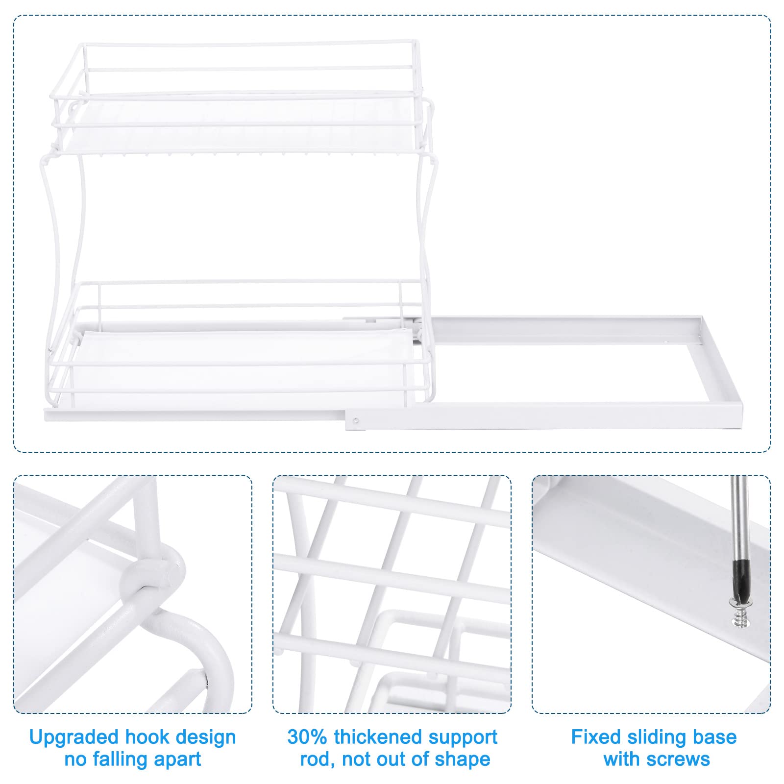 uxcell Pull Out Cabinet Organizer, 2-Tier Under Sink Slide Out Storage Shelf 14.7" L x 10.8" W x 13.3" H Bathroom Organizer Kitchen Cabinet Storage with Sliding Drawer White