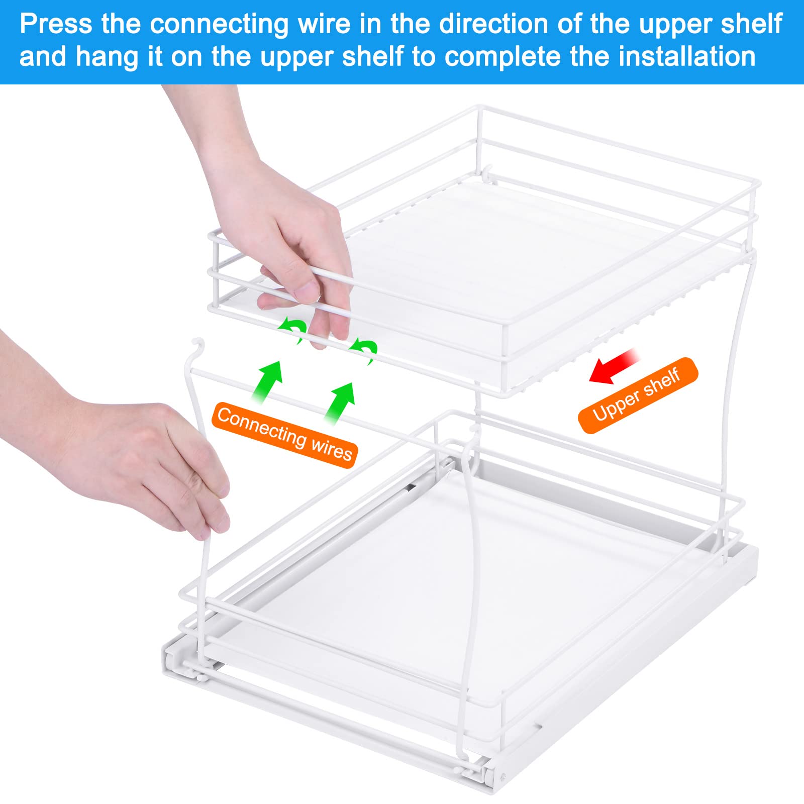 uxcell Pull Out Cabinet Organizer, 2-Tier Under Sink Slide Out Storage Shelf 14.7" L x 10.8" W x 13.3" H Bathroom Organizer Kitchen Cabinet Storage with Sliding Drawer White