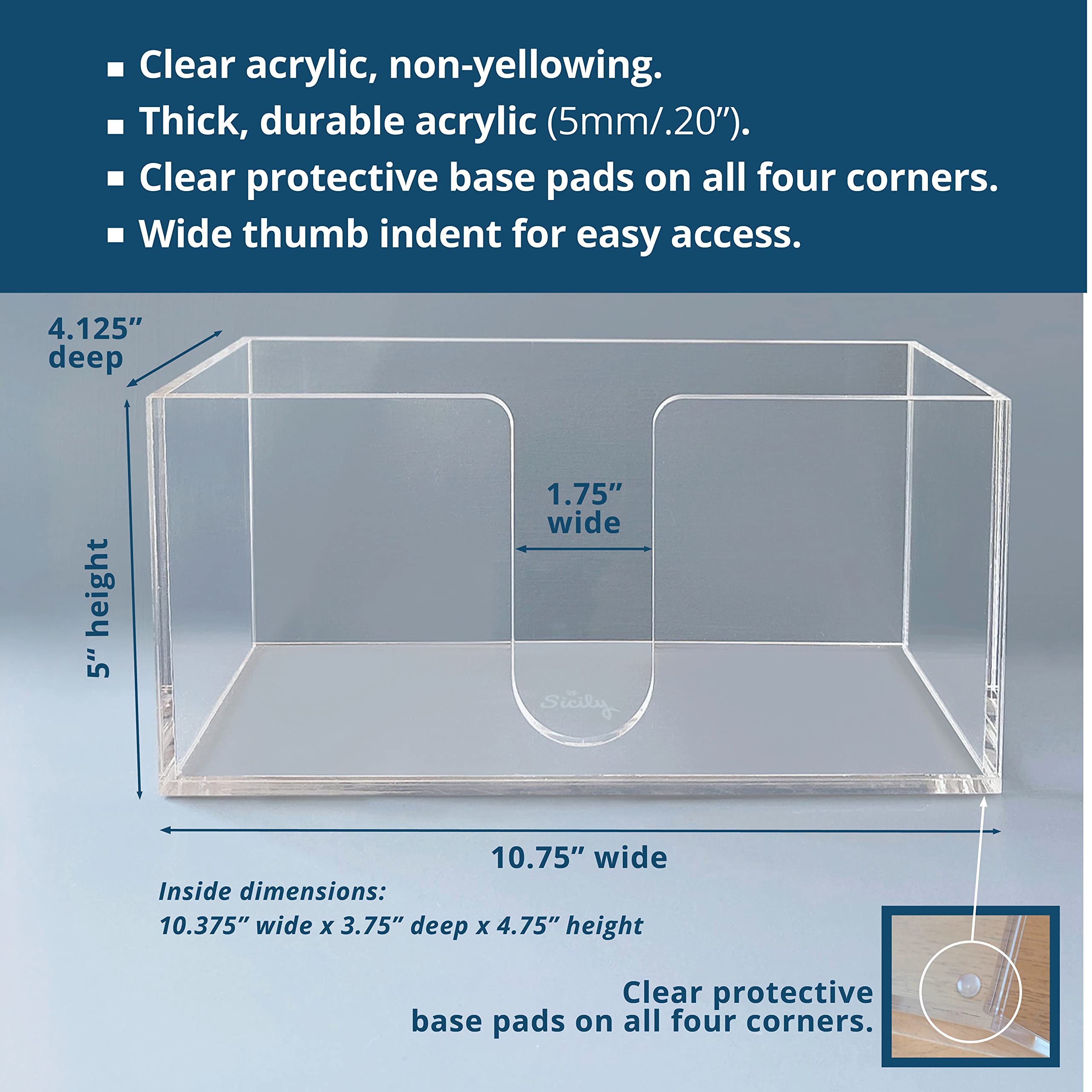 Sicily Guest Multifold Paper Towel Holder Dispenser Bathroom, Kitchen Countertop (10.75”W x 4.125”D x 5”H) 5mm Acrylic Napkin Holder for C-Fold, Z-Fold, Trifold Disposable Napkins in Home, Restaurant