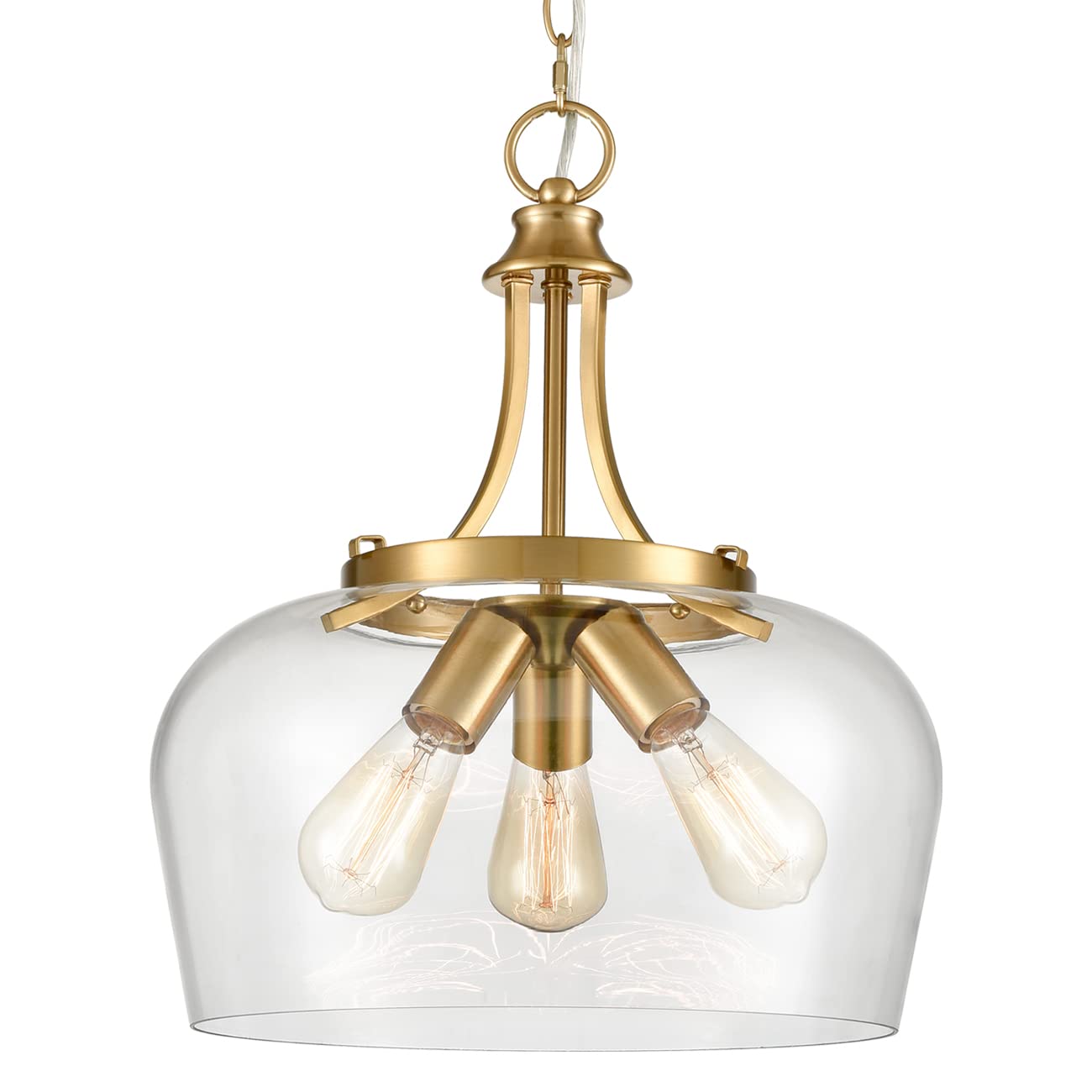 TEENYO Modern Gold Pendant Light Mid Century 3-Light Clear Glass Pendant Lighting with Adjustable Chain Brass Glass Pendant Lights Kitchen Island for Dining Room Bedroom Living Room